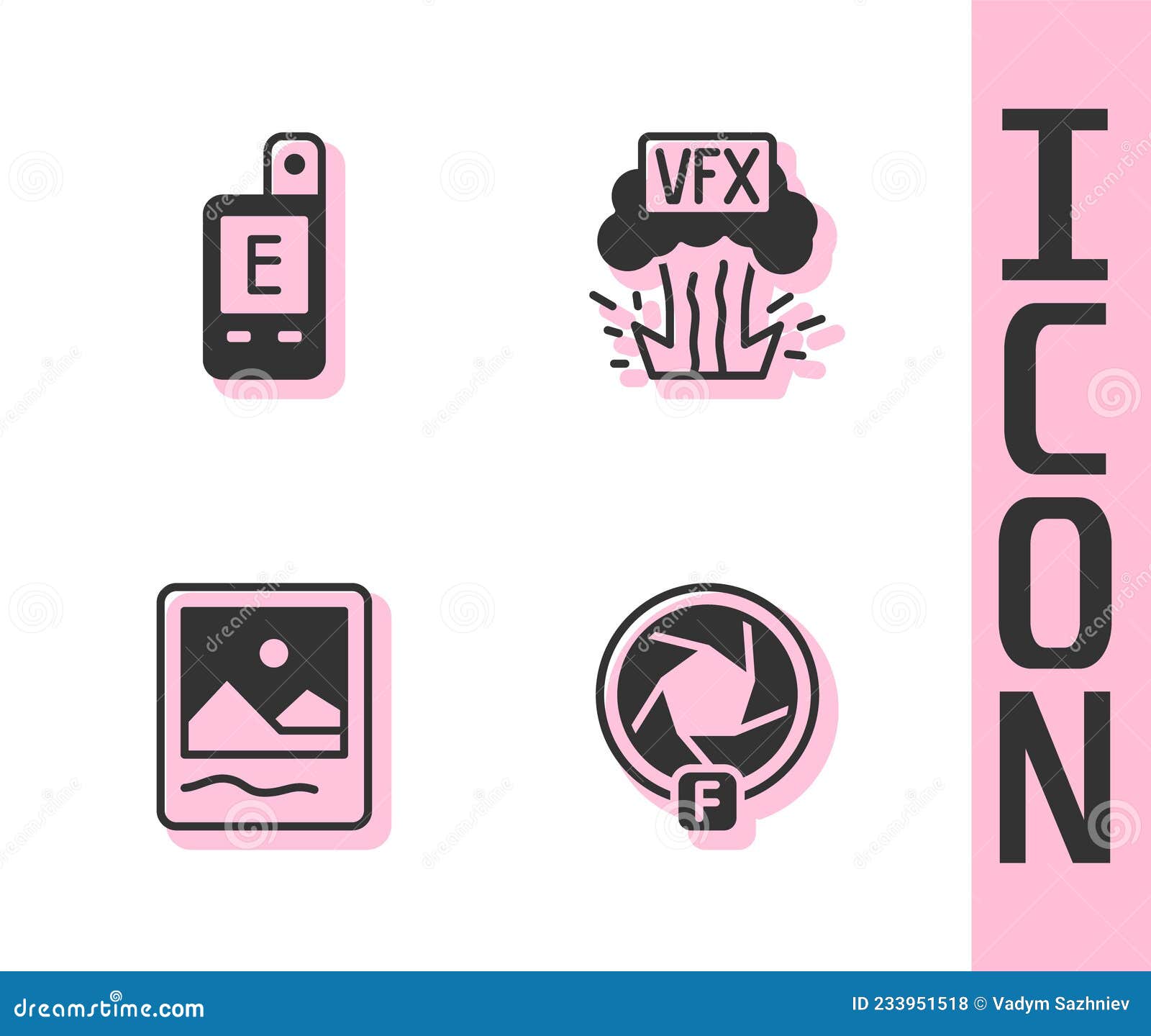 Set Camera Shutter, Light Meter, Photo Frame and VFX Icon. Vector Stock ...