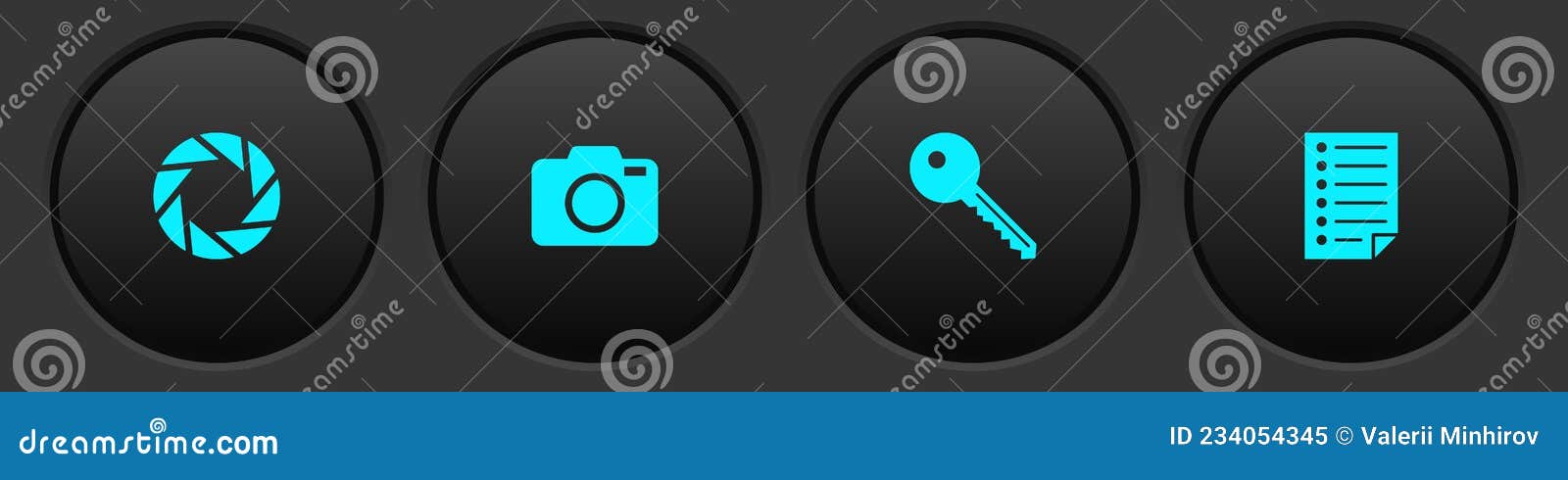 Set Camera Shutter, Photo Camera, Key and Document Icon. Vector Stock ...