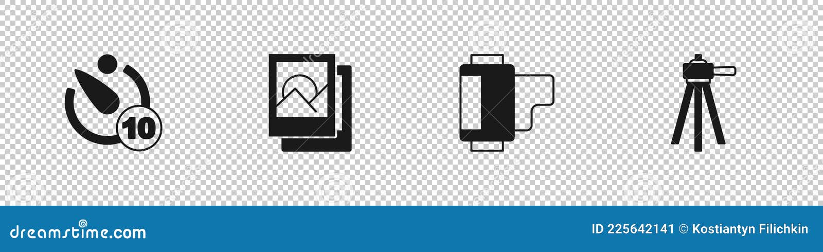 Set Camera Timer, Photo Frame, Roll Cartridge and Tripod Icon. Vector ...