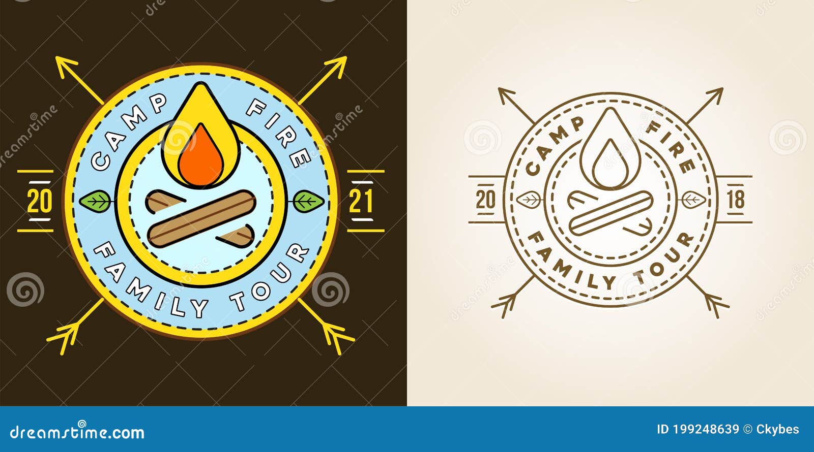 Set of Camp Logo with Campfire. Vector Illustration. Camping Stock ...