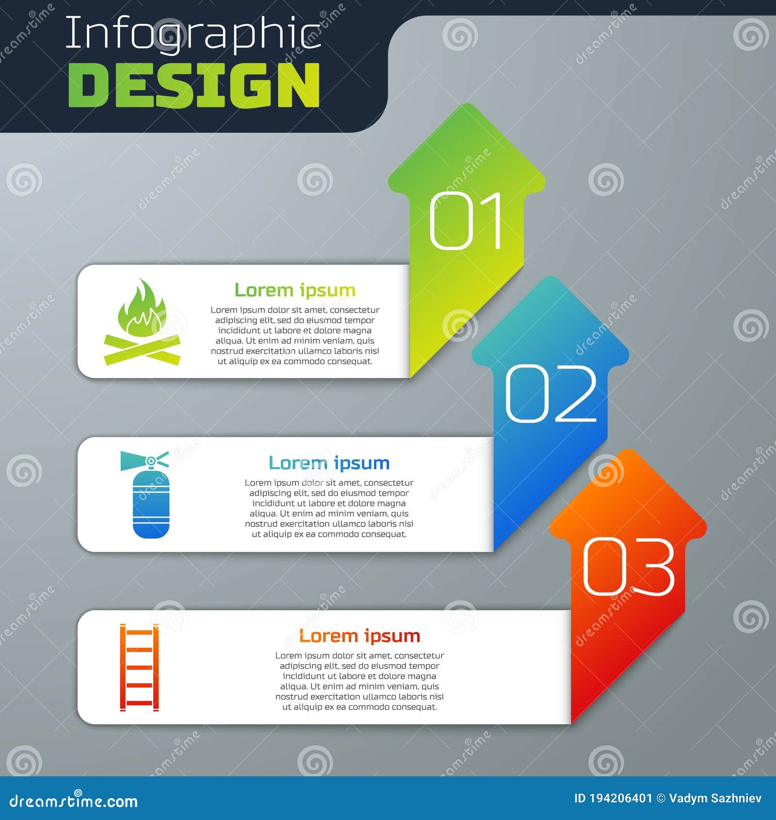 Set Campfire, Fire Extinguisher and Fire Escape. Business Infographic ...