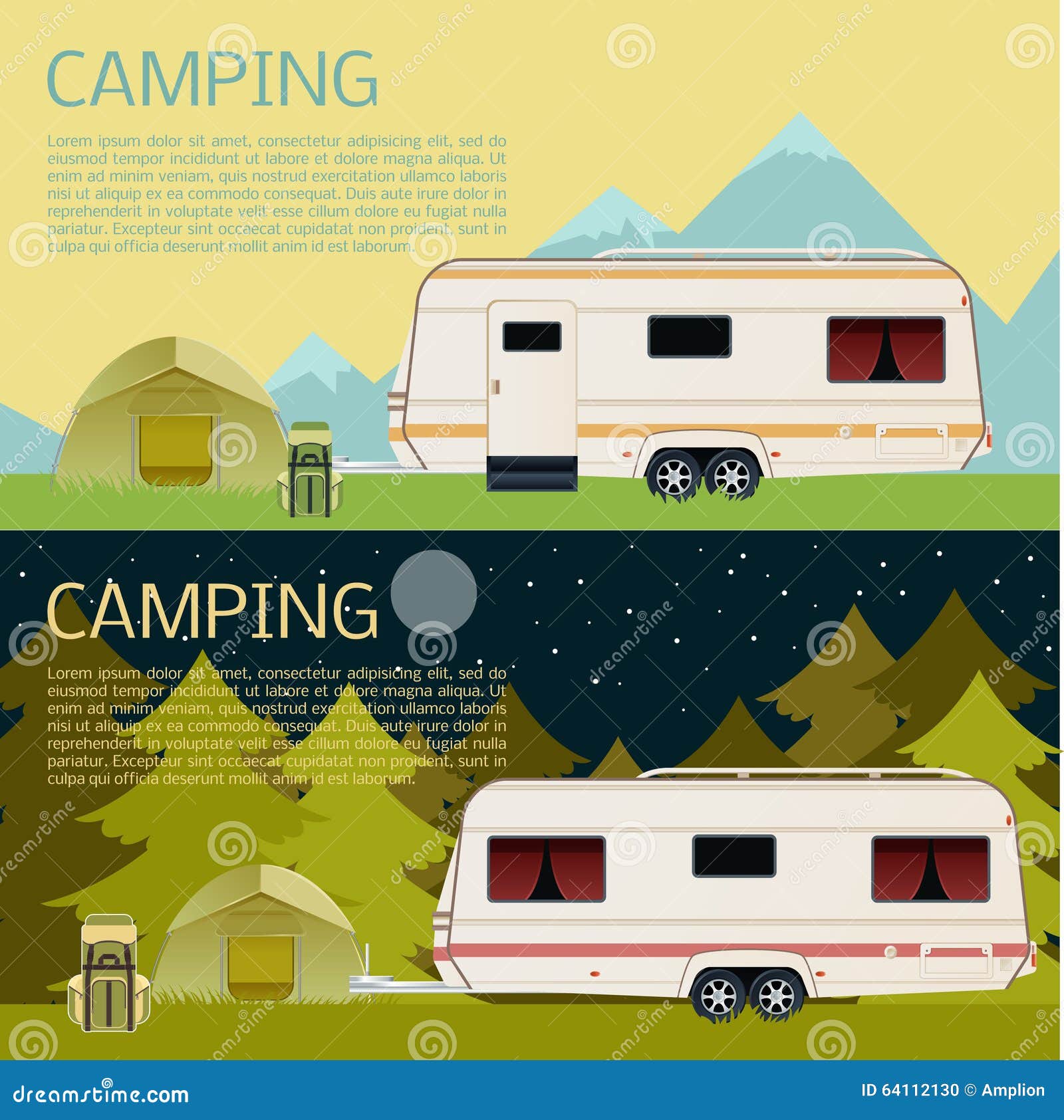 Set of camping banners stock vector. Illustration of family - 64112130