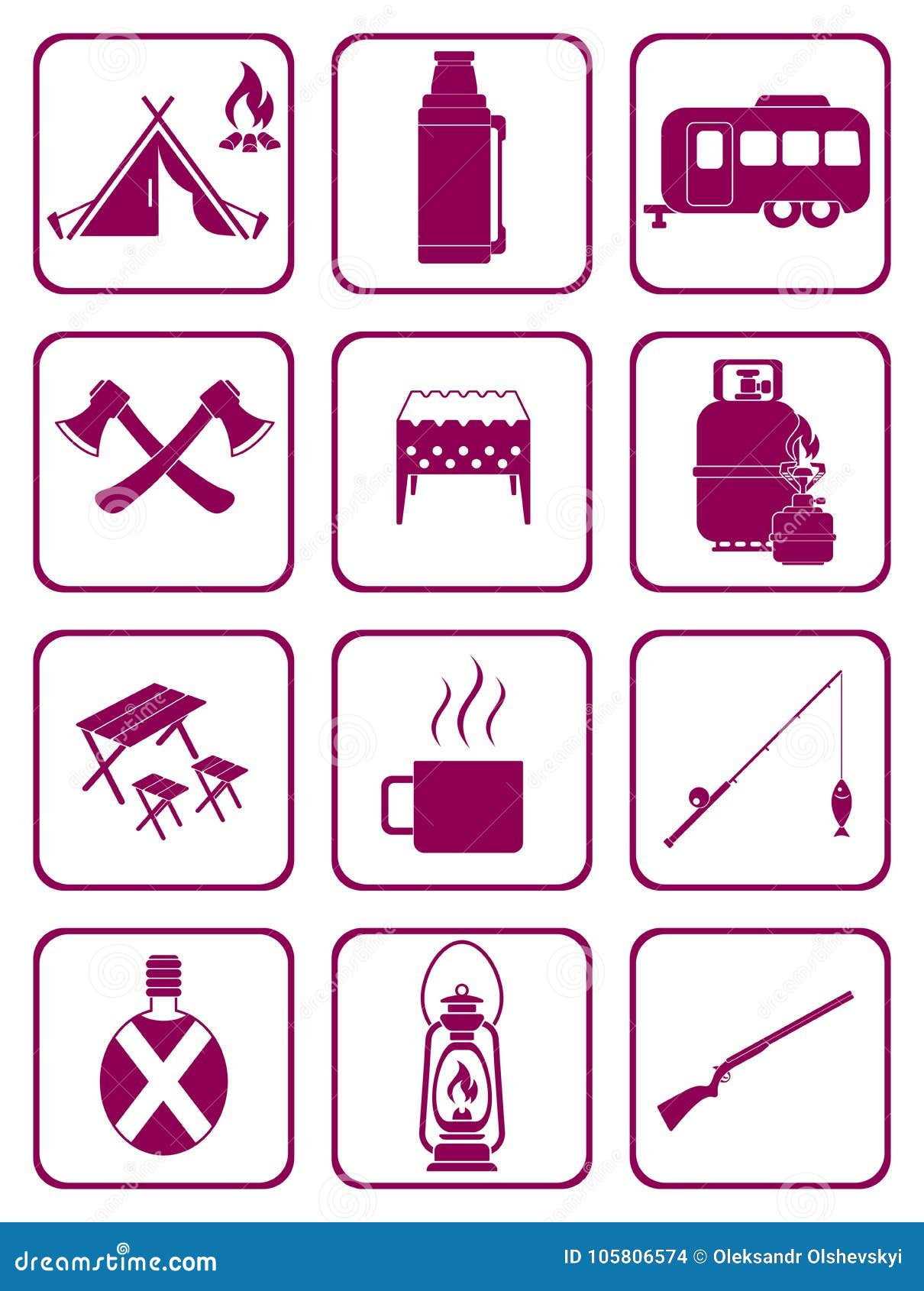 Set of Camping Equipment Icons Stock Vector - Illustration of ...