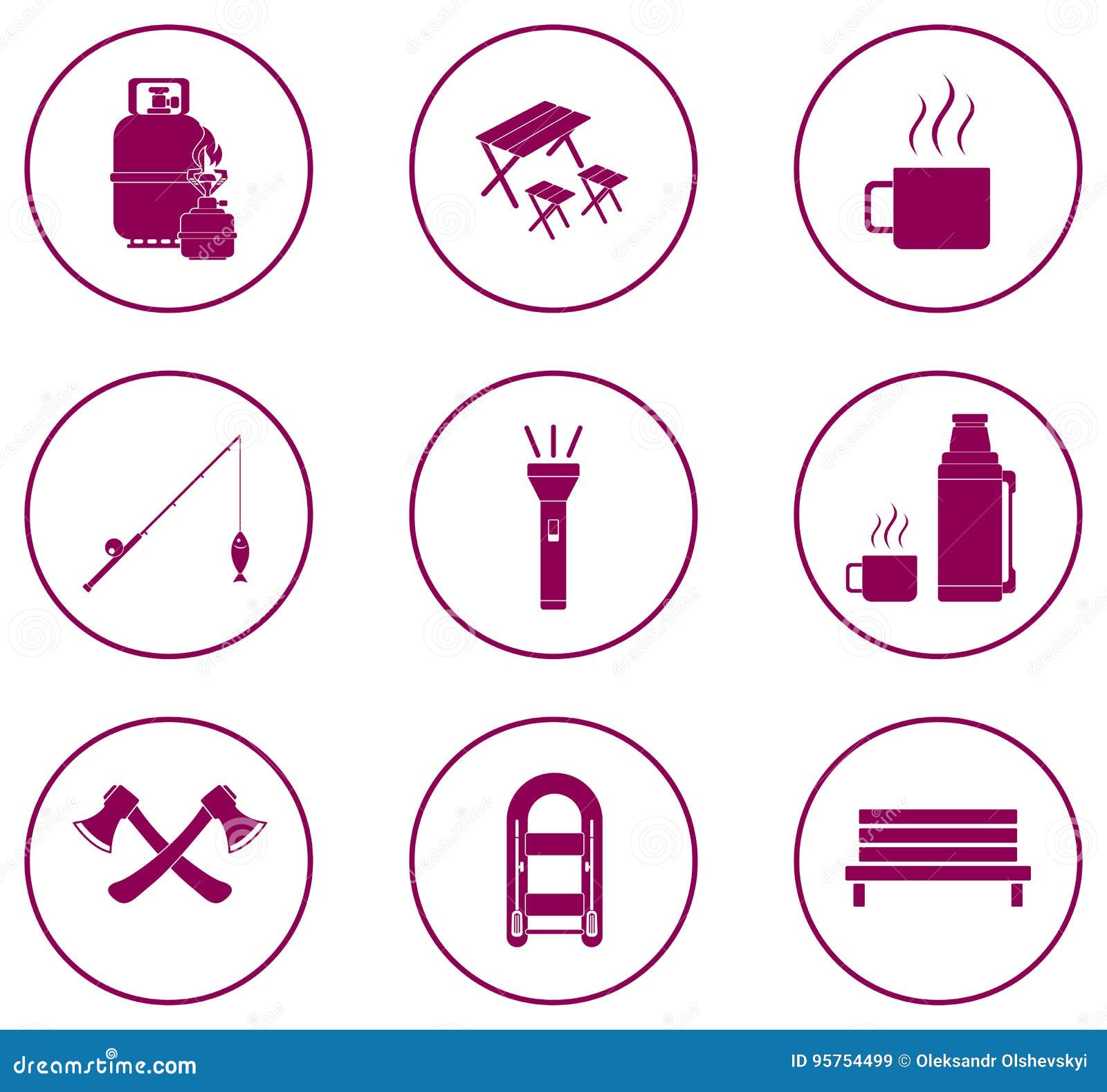 Set of Camping Equipment Icons Stock Vector - Illustration of gear ...