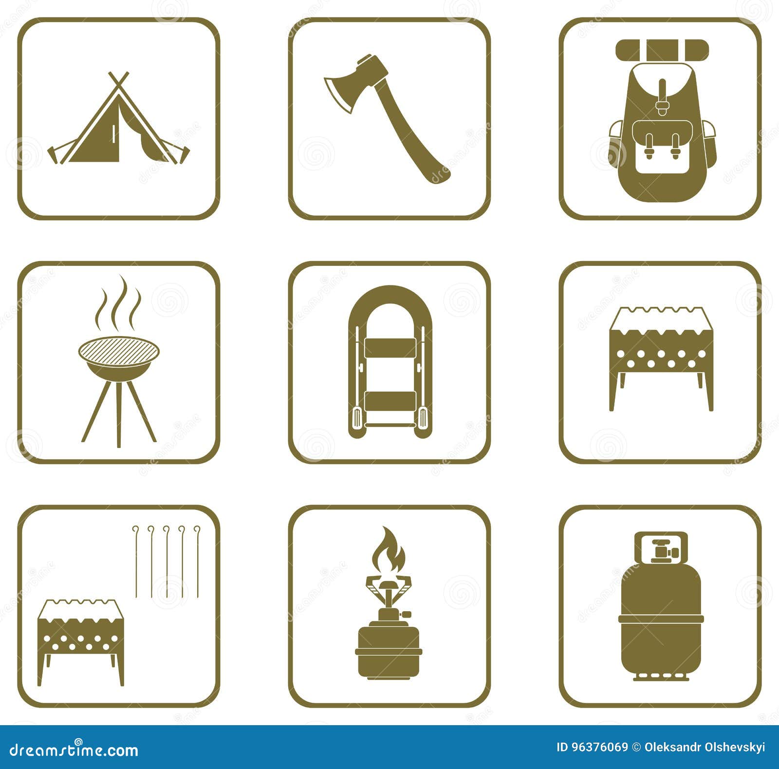 Set of Camping Equipment Icons Stock Vector - Illustration of forest ...