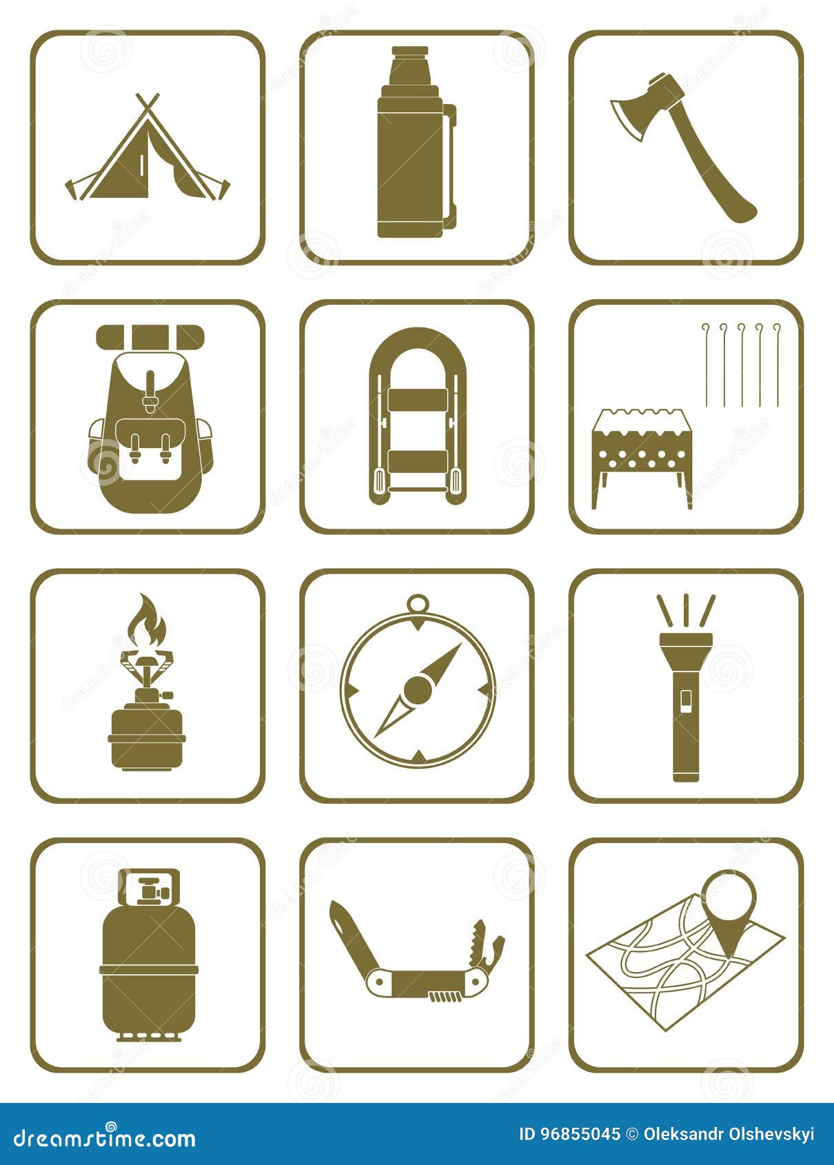 Set of Camping Equipment Icons Stock Vector - Illustration of ...
