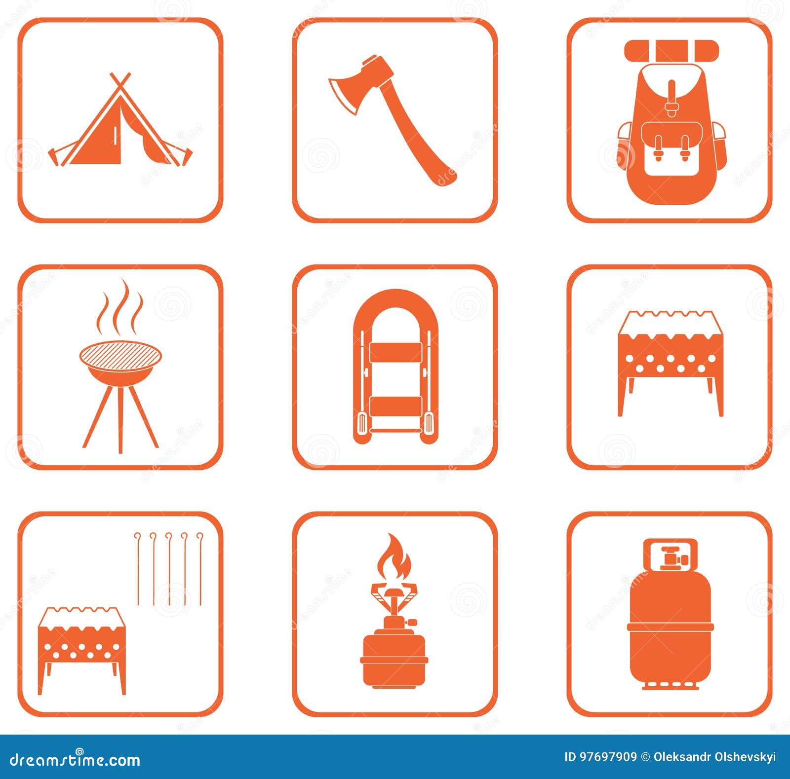 Set of Camping Equipment Icons Stock Vector - Illustration of ...