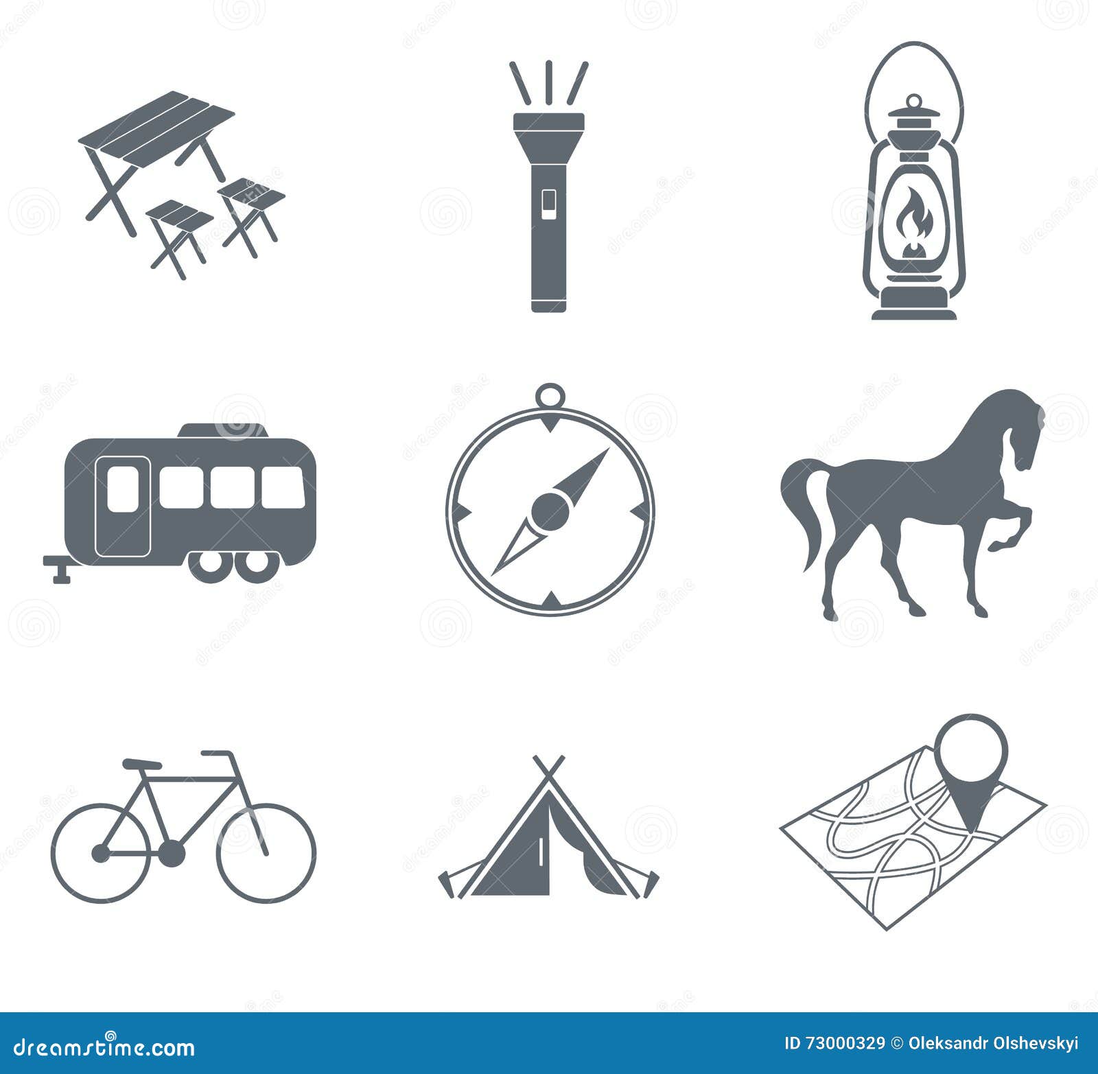 Set of Camping Equipment Pictograms Stock Vector - Illustration of ...
