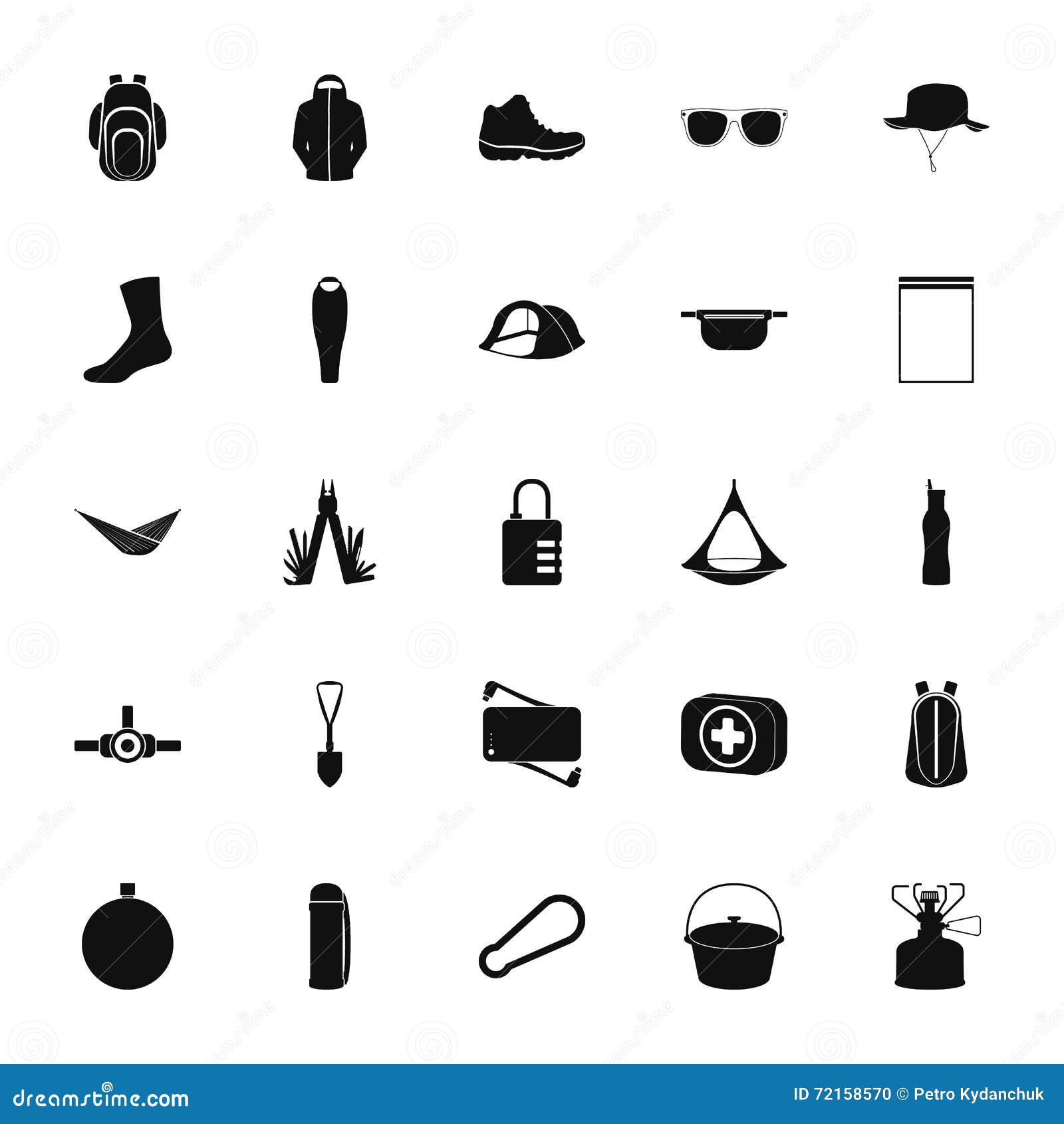 Set of Camping Equipment Symbols and Icons Stock Vector - Illustration ...