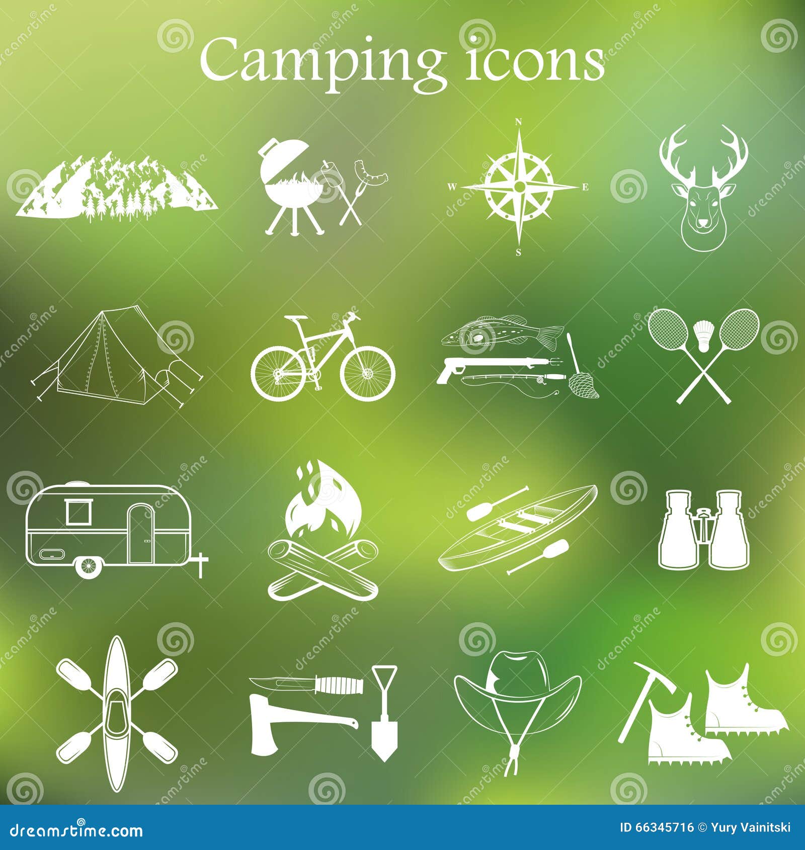 Set of Camping Equipment Symbols and Icons. Stock Vector - Illustration ...