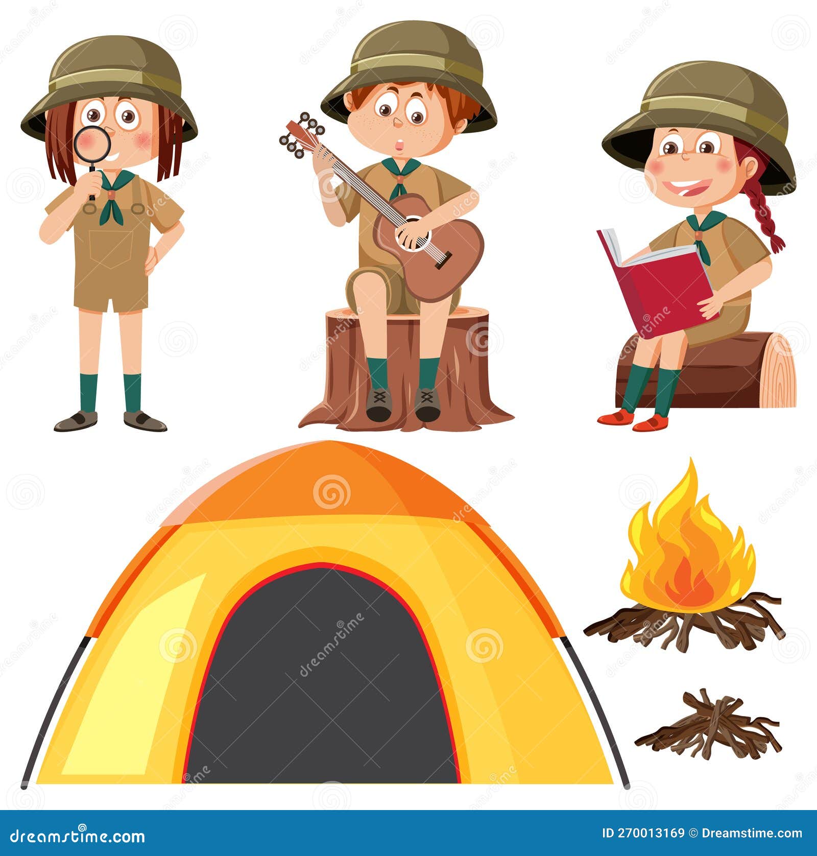 Set of Camping Kids Cartoon Character Stock Vector - Illustration of ...