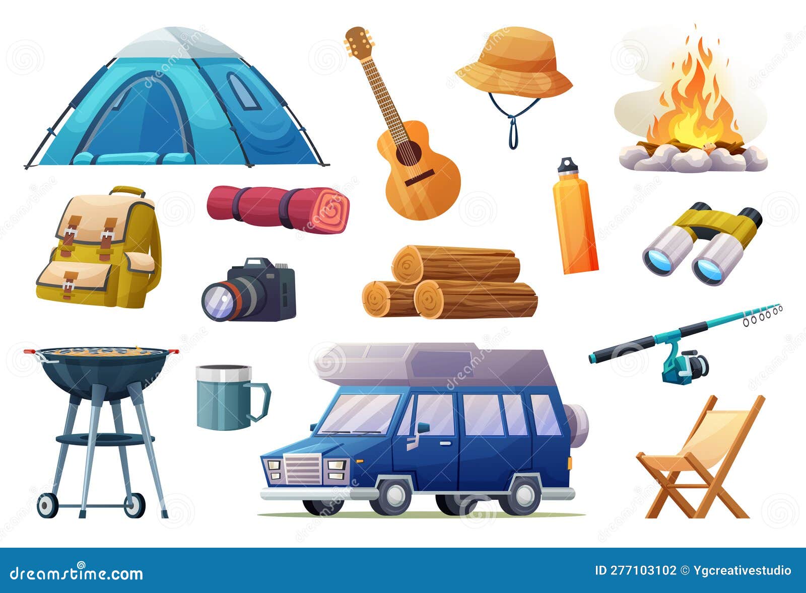 Set of Camping Recreation Tools and Equipment Stock Vector ...