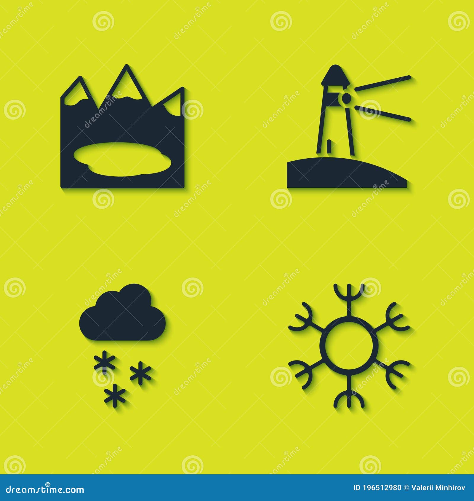 Set Canadian Lake, Snowflake, Cloud with Snow and Lighthouse Icon ...
