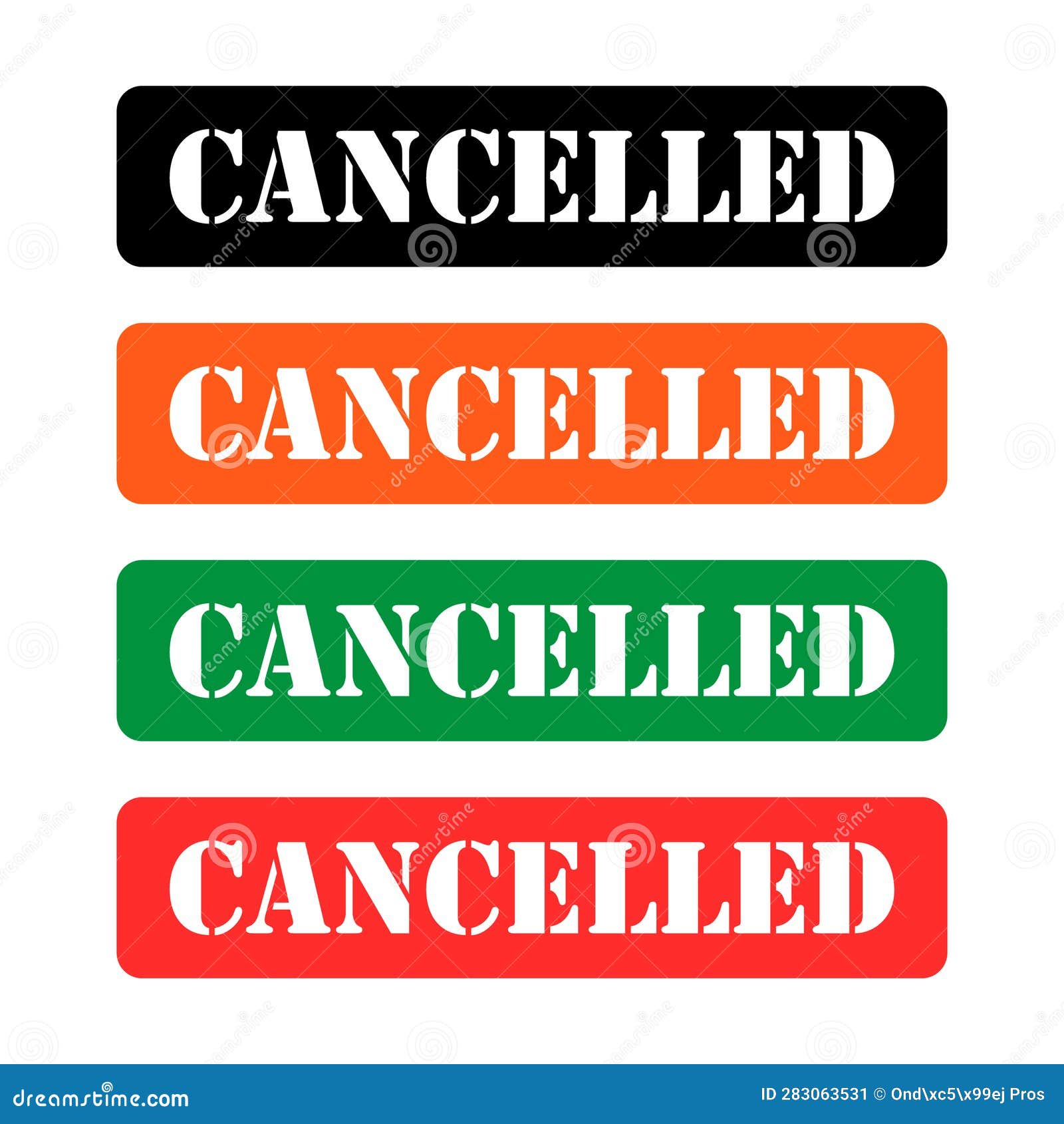 Set of Cancelled Stamp Symbol, Label Sticker Sign Button, Text Banner ...