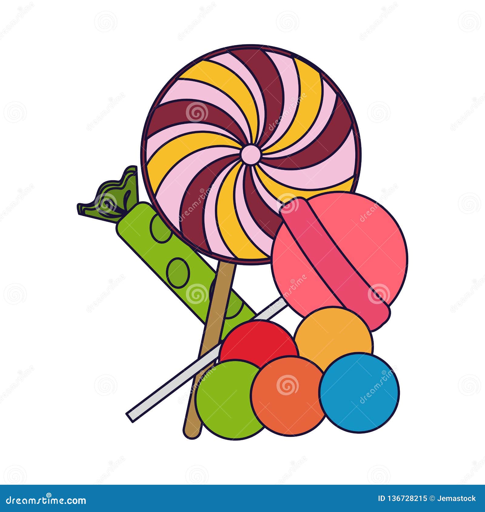 Set of candies stock vector. Illustration of food, party - 136728215