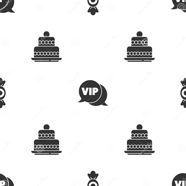 Set Candy, Vip in Speech Bubble and Cake on Seamless Pattern. Vector ...
