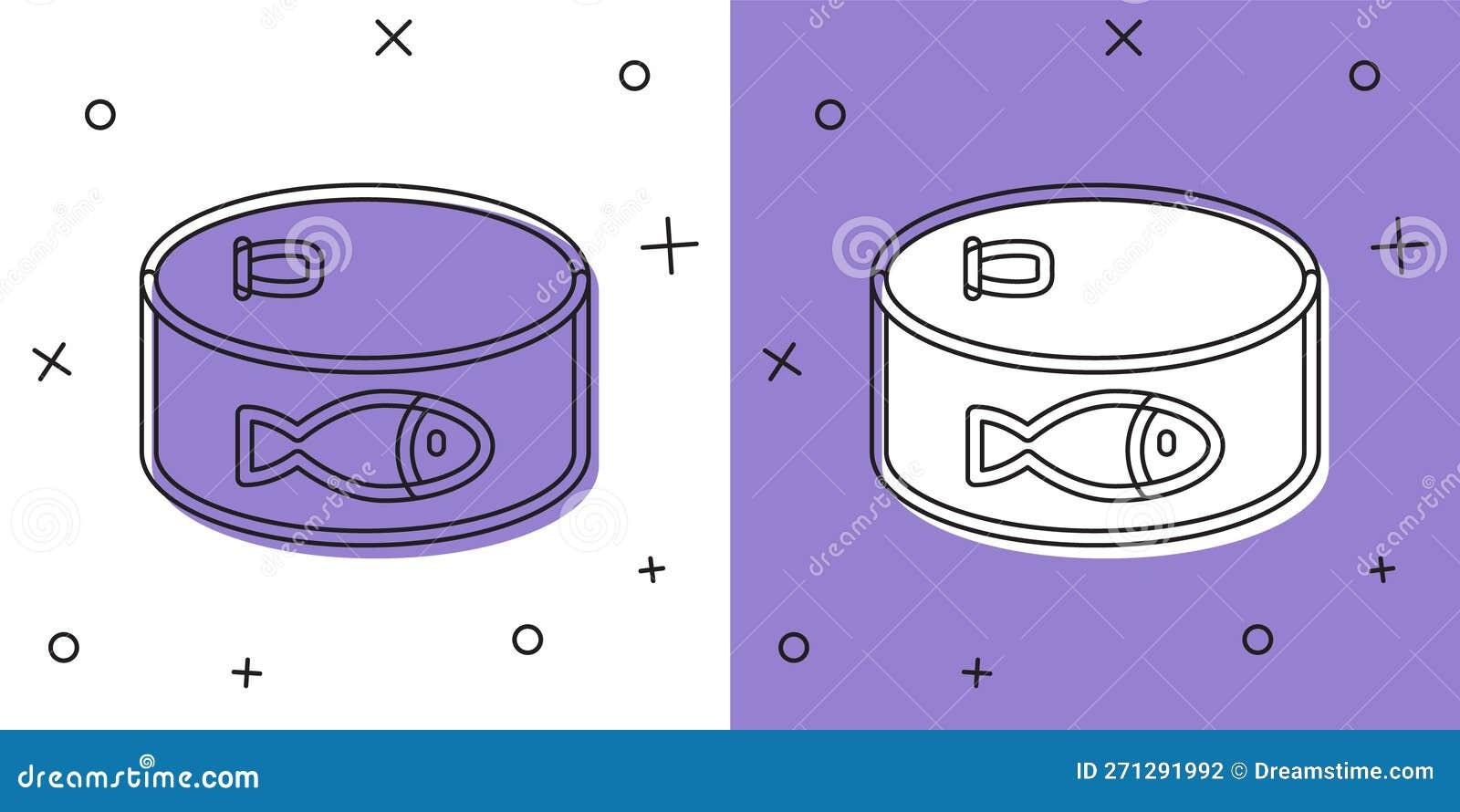 Set Canned Fish Icon Isolated on White and Purple Background. Vector ...
