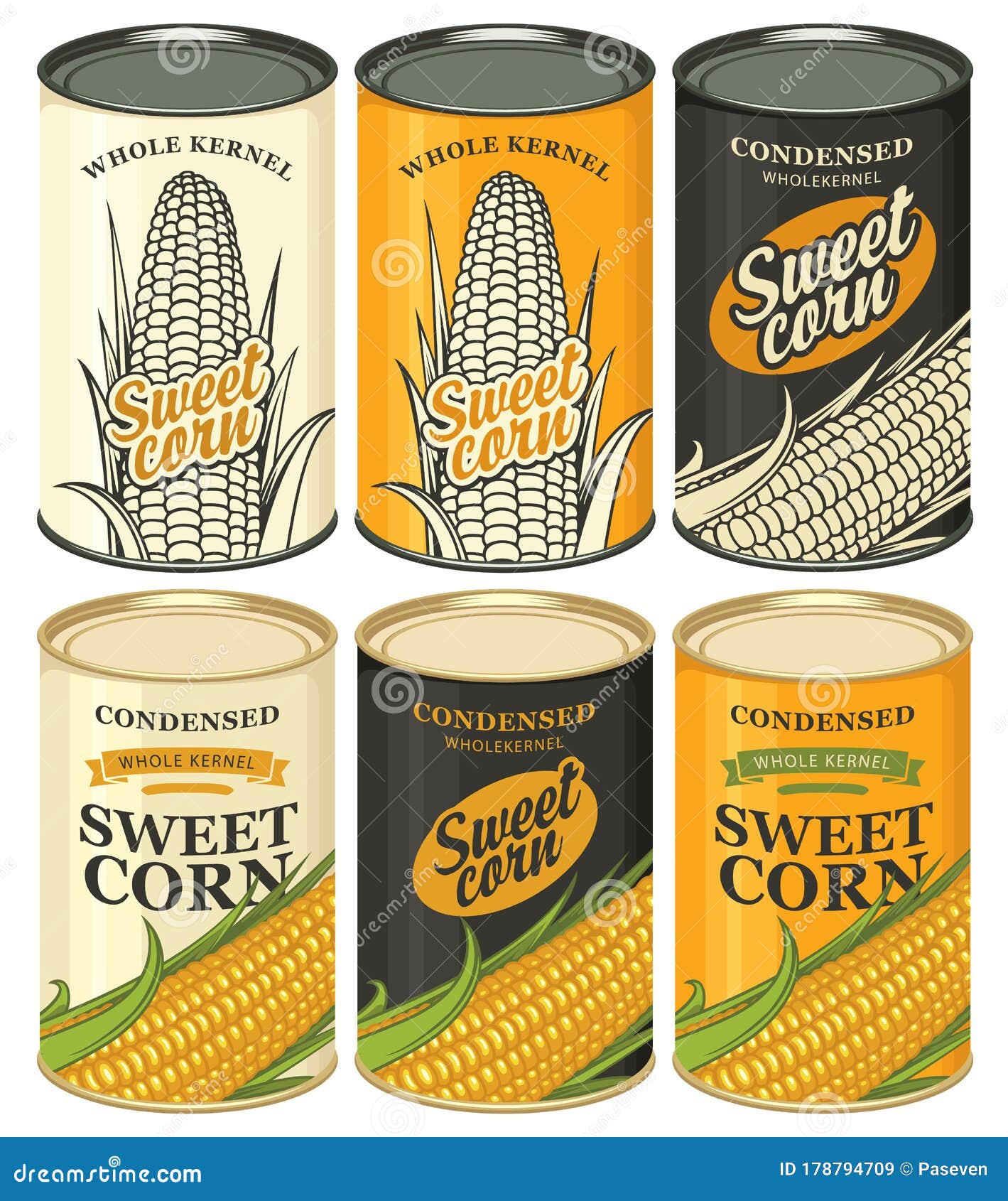 Set of Cans with Various Labels for Sweet Corn Stock Vector ...