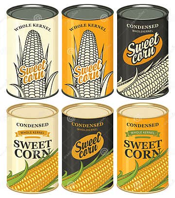 Set of Cans with Various Labels for Sweet Corn Stock Vector ...