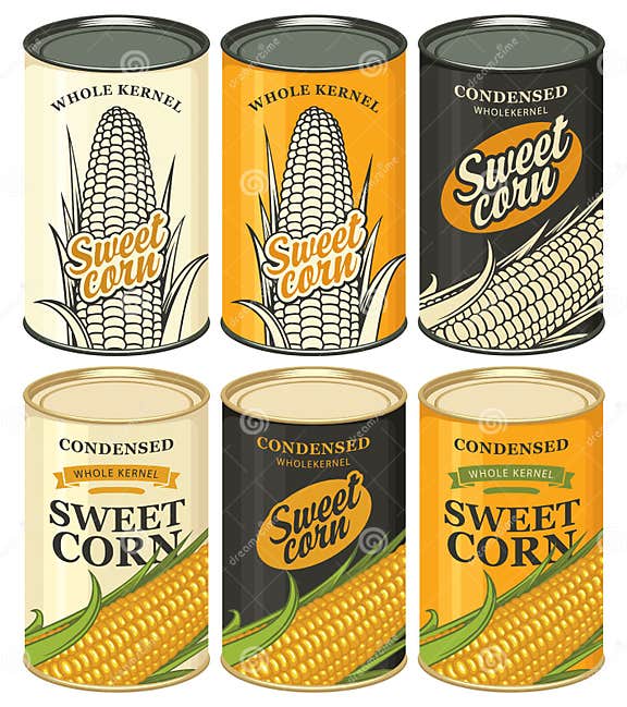 Set of Cans with Various Labels for Sweet Corn Stock Vector ...