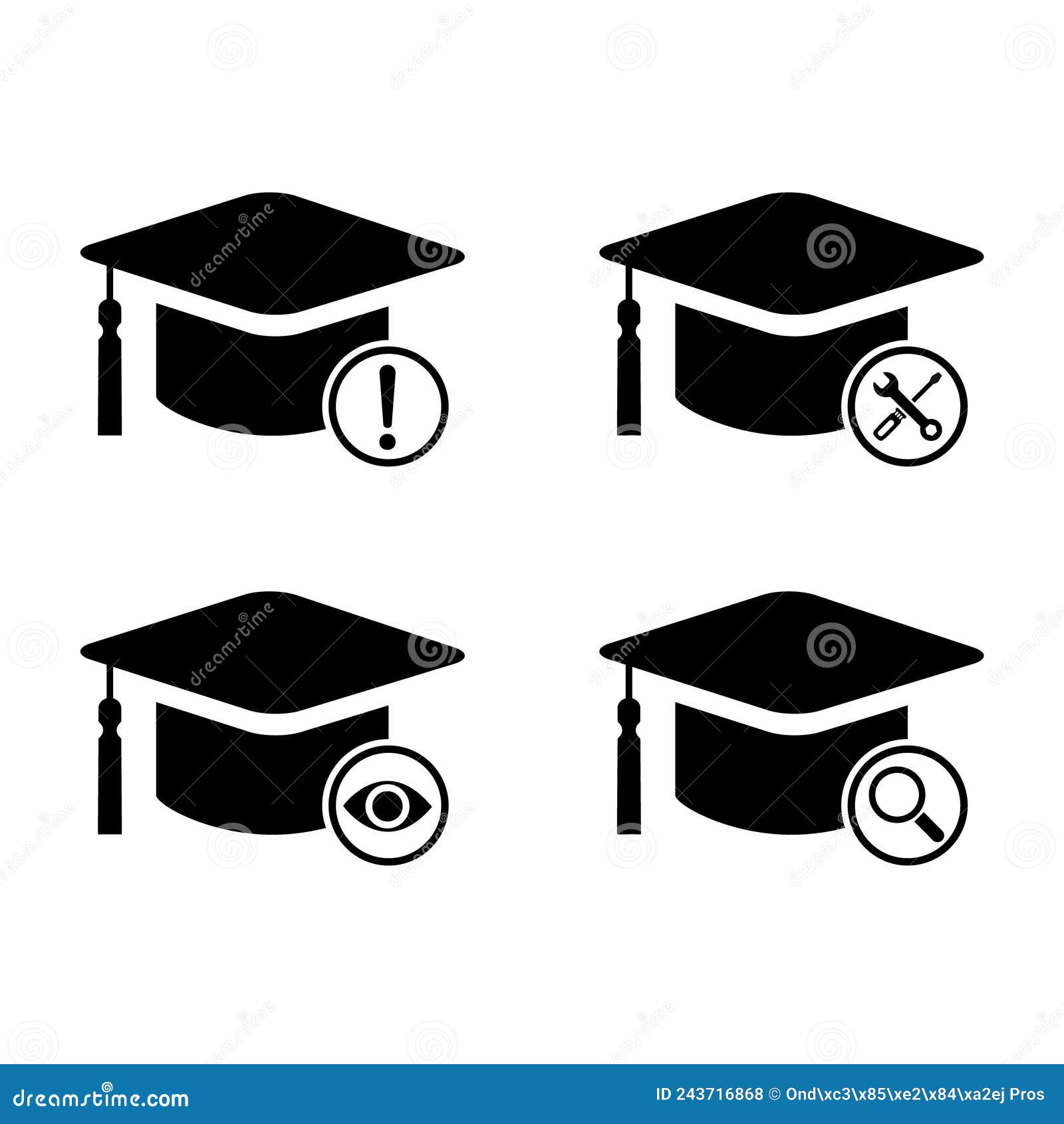 Set of Cap, Hat Symbol Isolated on White Background. Graduate Education ...