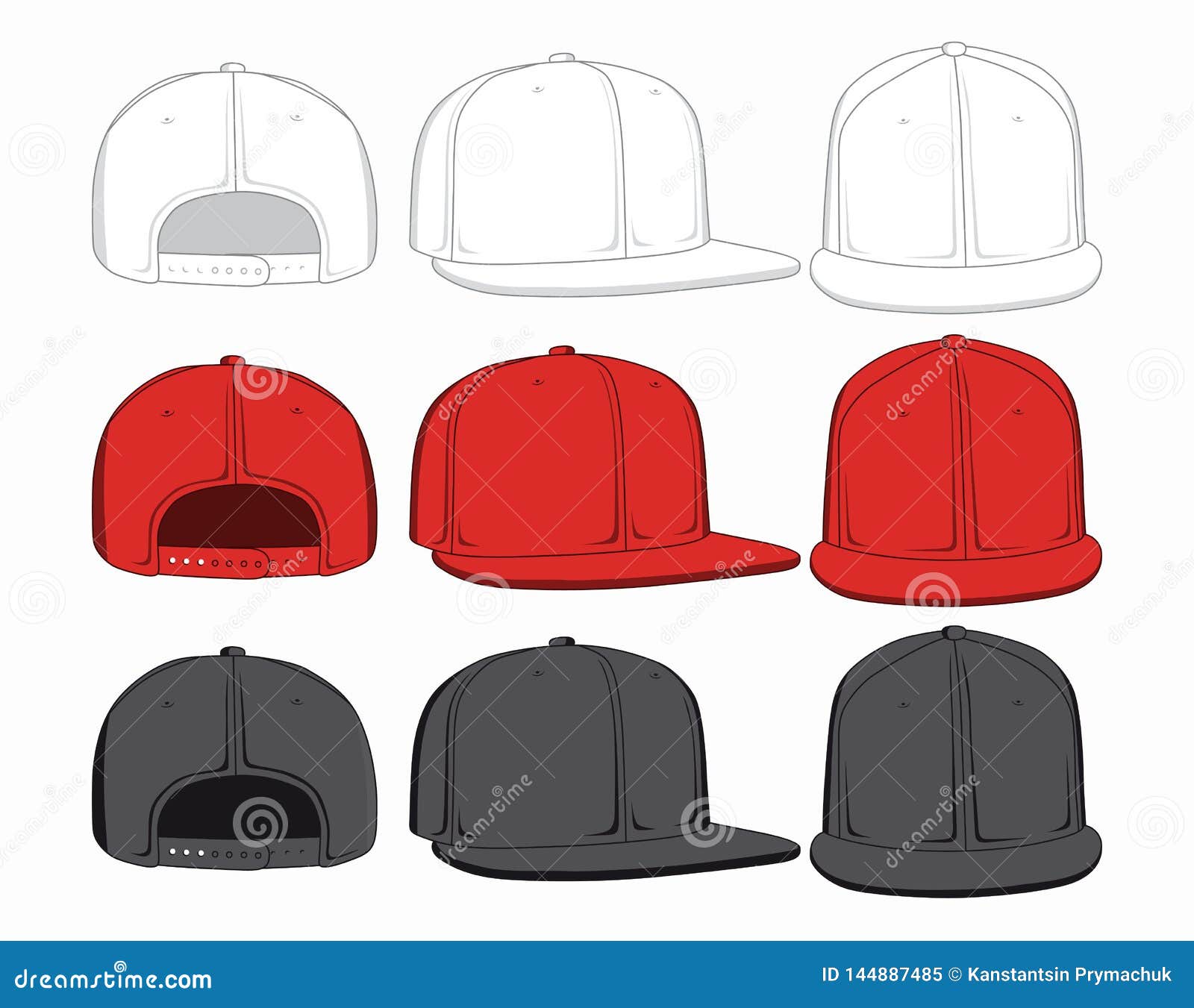 Set of Caps, Front, Back and Side View. Vector Illustration. Stock ...