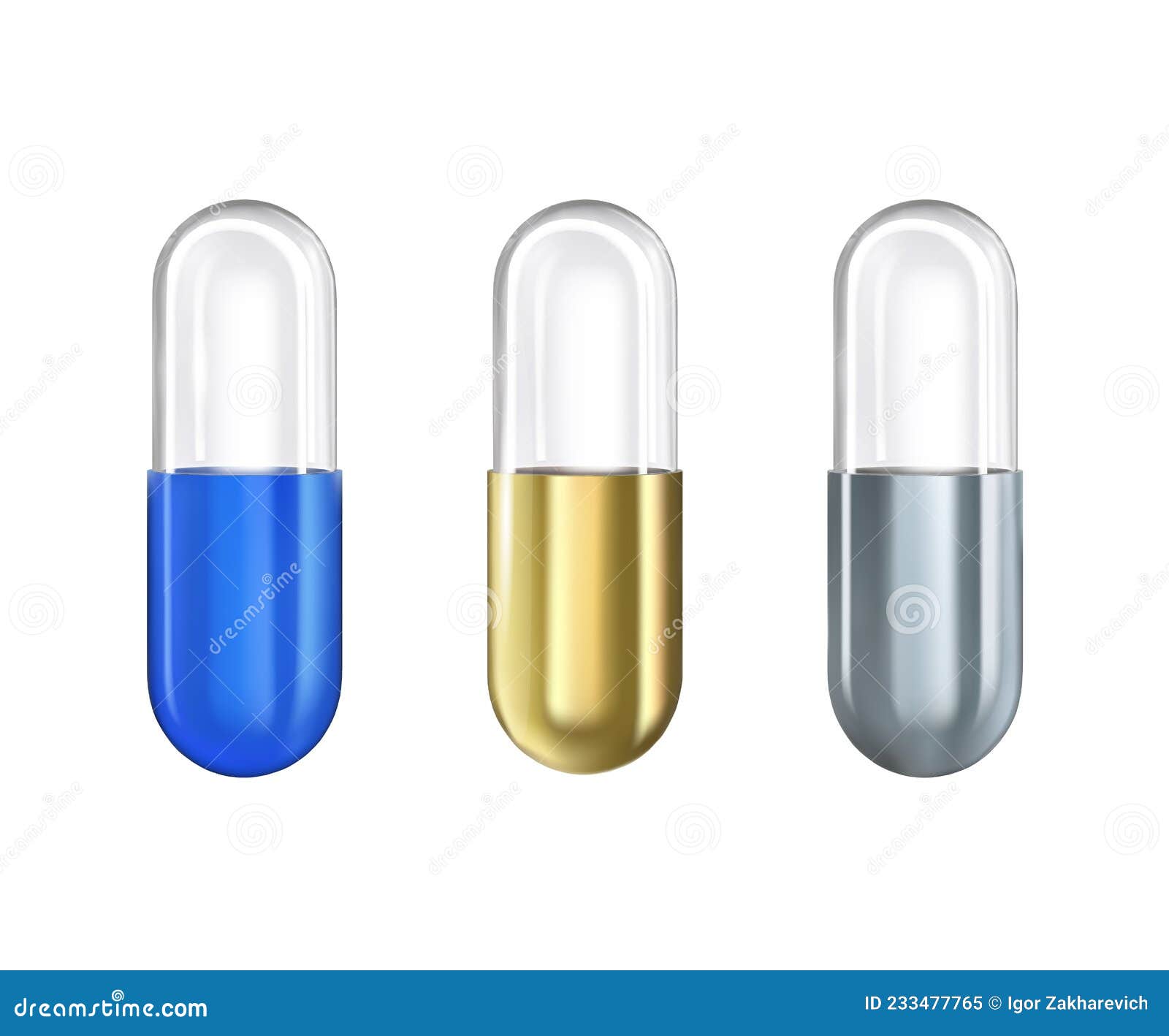 A Set of Capsules with Transparent Halves Vertically. Stock ...