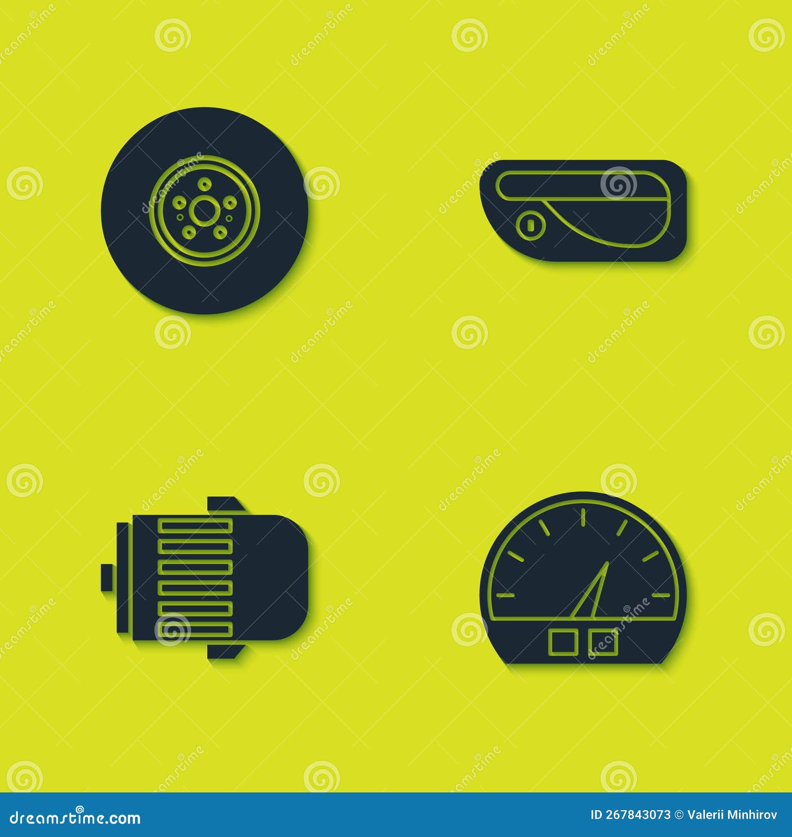 Set Car Brake Disk, Speedometer, Electric Engine and Door Handle Icon ...