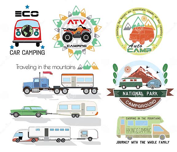 Set Car Camping Logo and Design Elements Stock Vector - Illustration of ...