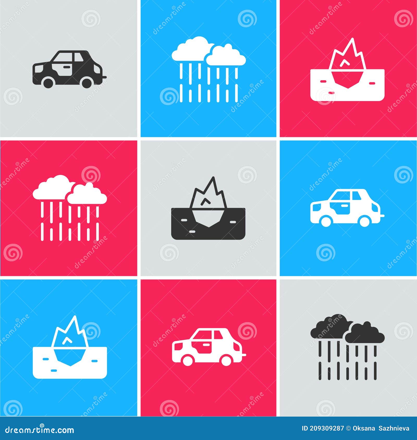 Set Car, Cloud with Rain and Iceberg Icon. Vector Stock Vector ...