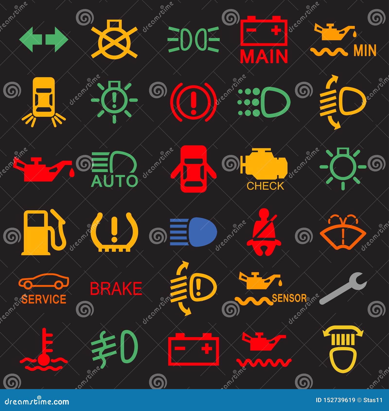 Car Dashboard Panel Icon On A Black Background. Malfunction Of Turn ...