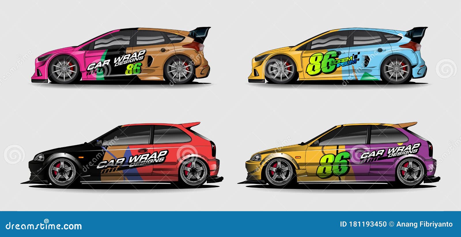 Set of car decals design stock vector. Illustration of livery - 181193450