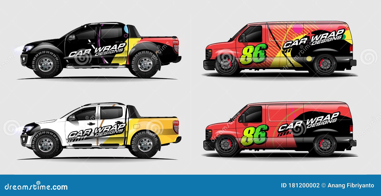 Set of car decals design stock vector. Illustration of mockup - 181200002