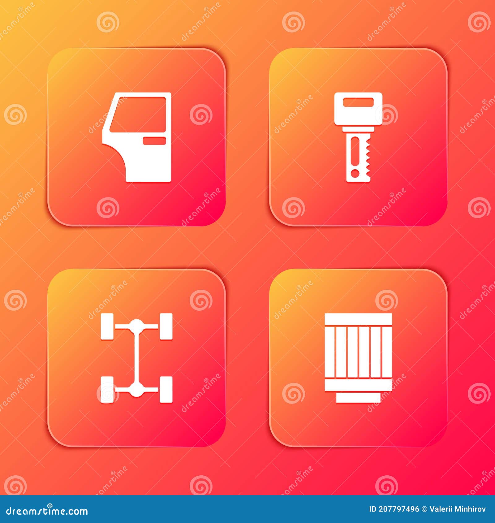 Set Car Door, Key with Remote, Chassis Car and Air Filter Icon. Vector ... Set Car Door, Key with Remote, Chassis Car and Air Filter Icon. Vector ...