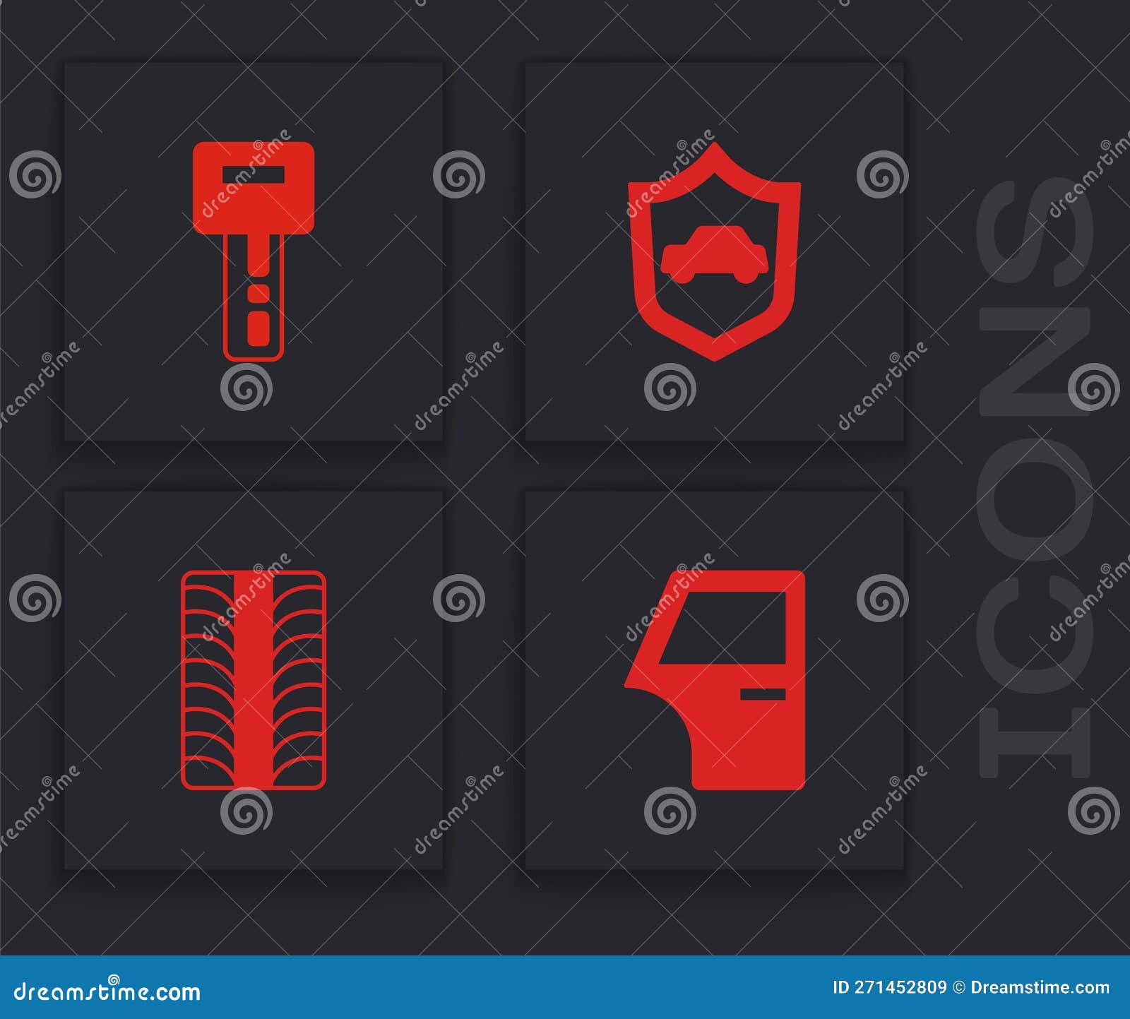 Set Car Door, Key with Remote, Shield and Tire Wheel Icon. Vector Stock ... Set Car Door, Key with Remote, Shield and Tire Wheel Icon. Vector Stock ...