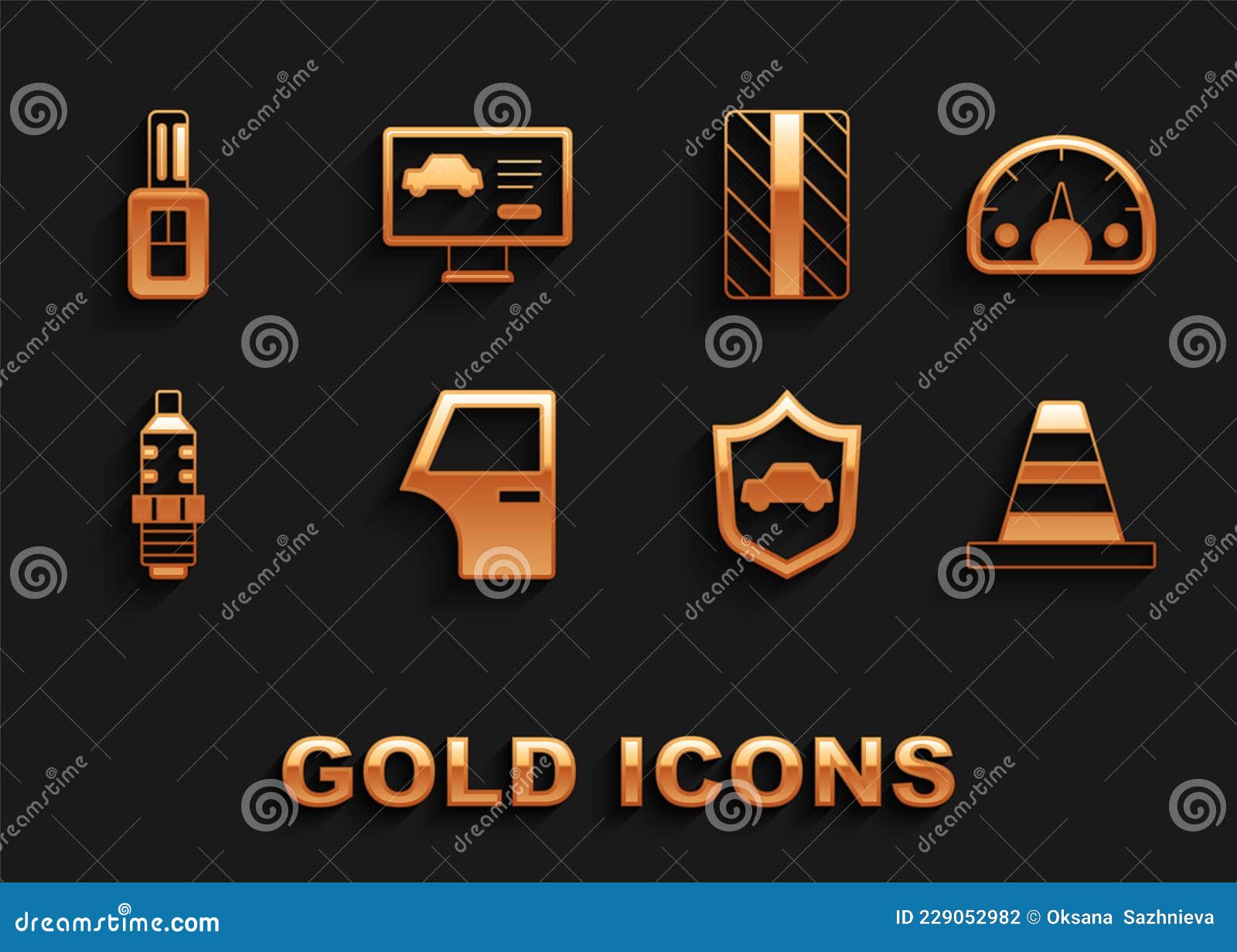 Set Car Door, Speedometer, Traffic Cone, With Shield, Spark Plug, Tire ... Set Car Door, Speedometer, Traffic Cone, With Shield, Spark Plug, Tire ...