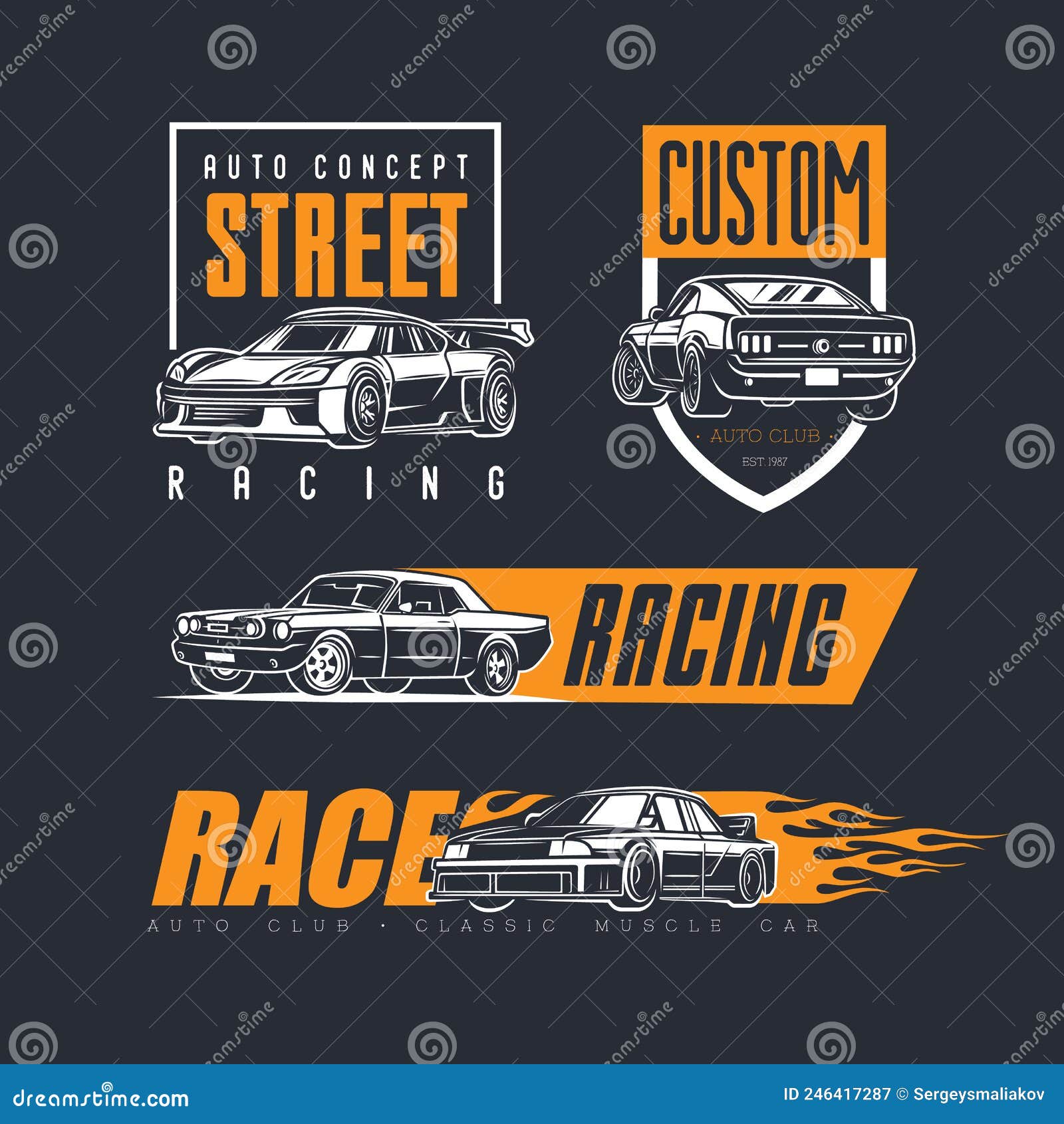 Set of Car Emblems. Street Racing Stock Vector - Illustration of club ...