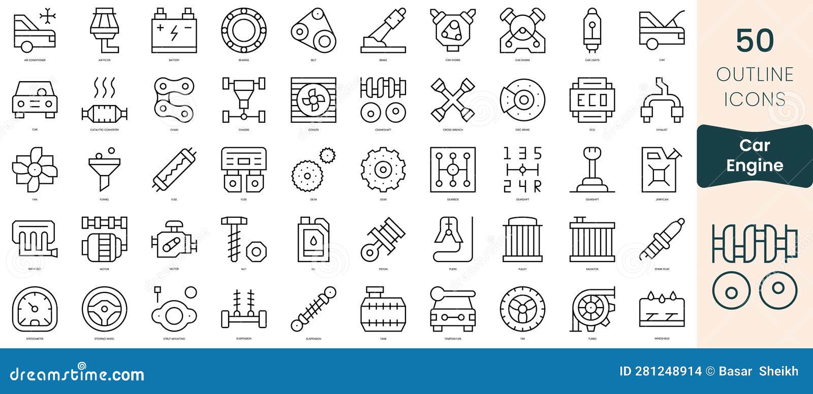 Set of Car Engine Icons. Thin Linear Style Icons Pack Stock Vector ...