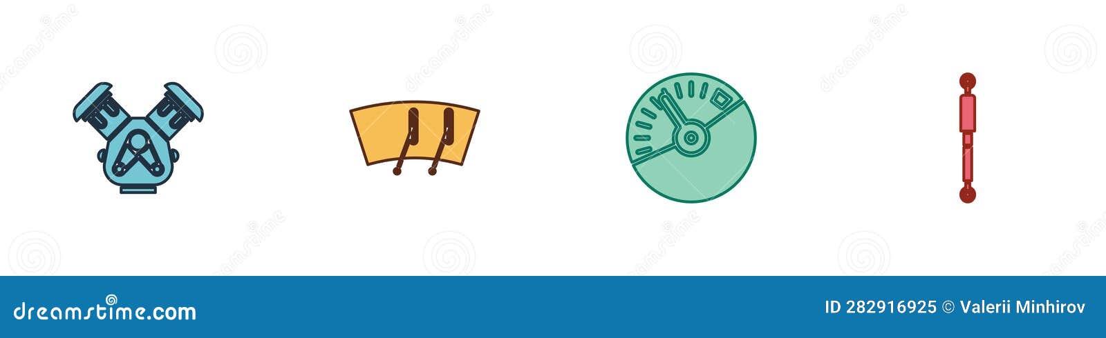 Set Car Engine, Windscreen Wiper, Speedometer and Shock Absorber Icon ...