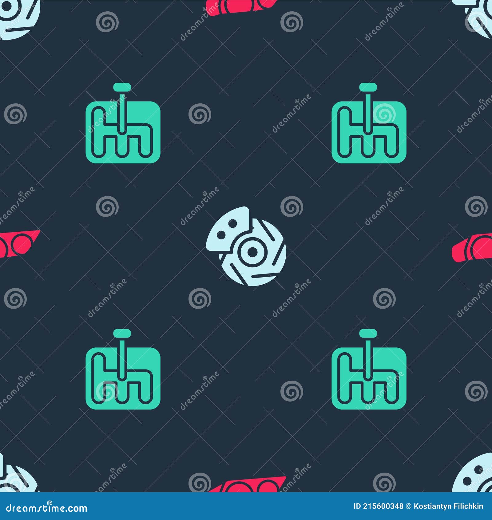 Set Car Headlight, Brake Disk with Caliper and Gear Shifter on Seamless ...