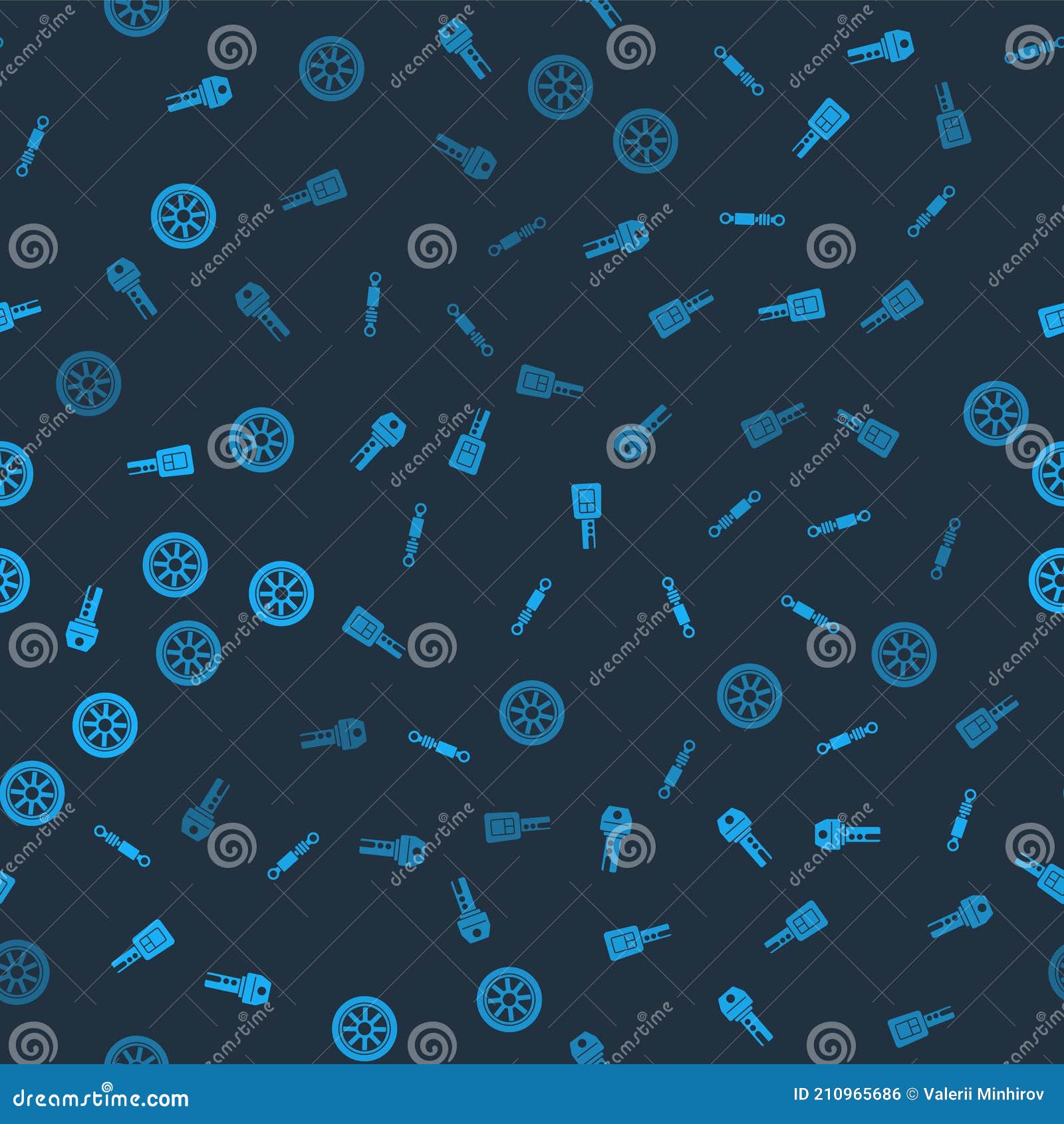 Set Car Key with Remote, Shock Absorber, and Wheel on Seamless Pattern ...