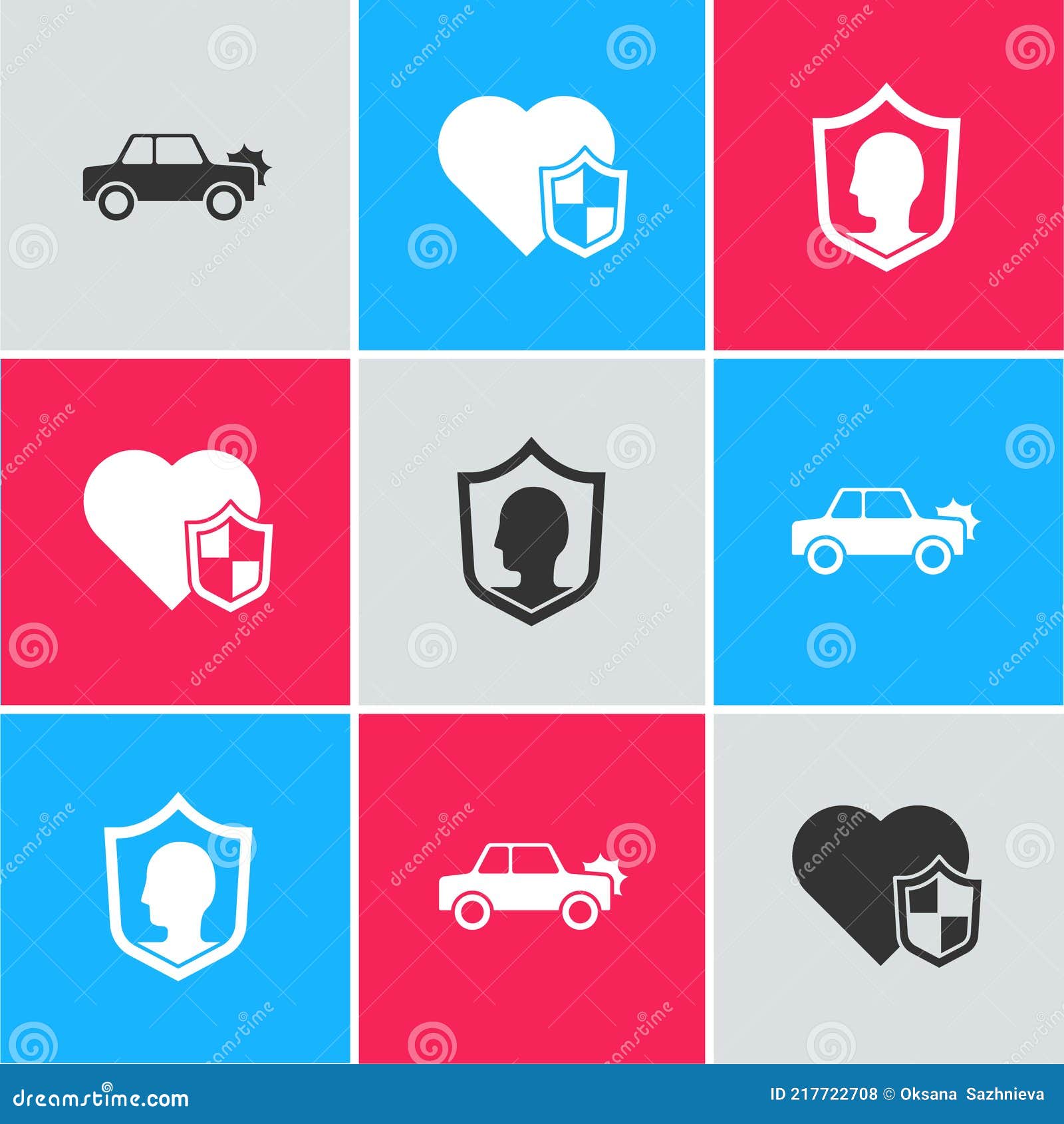 Set Car, Life Insurance with Shield and Icon. Vector Stock Vector ...
