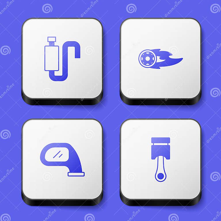 Set Car Muffler, Wheel in Fire Flame, Mirror and Engine Piston Icon ...