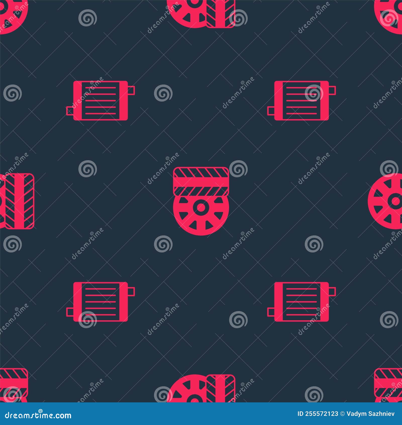 Set Car Radiator Cooling System and Tire Wheel on Seamless Pattern ...