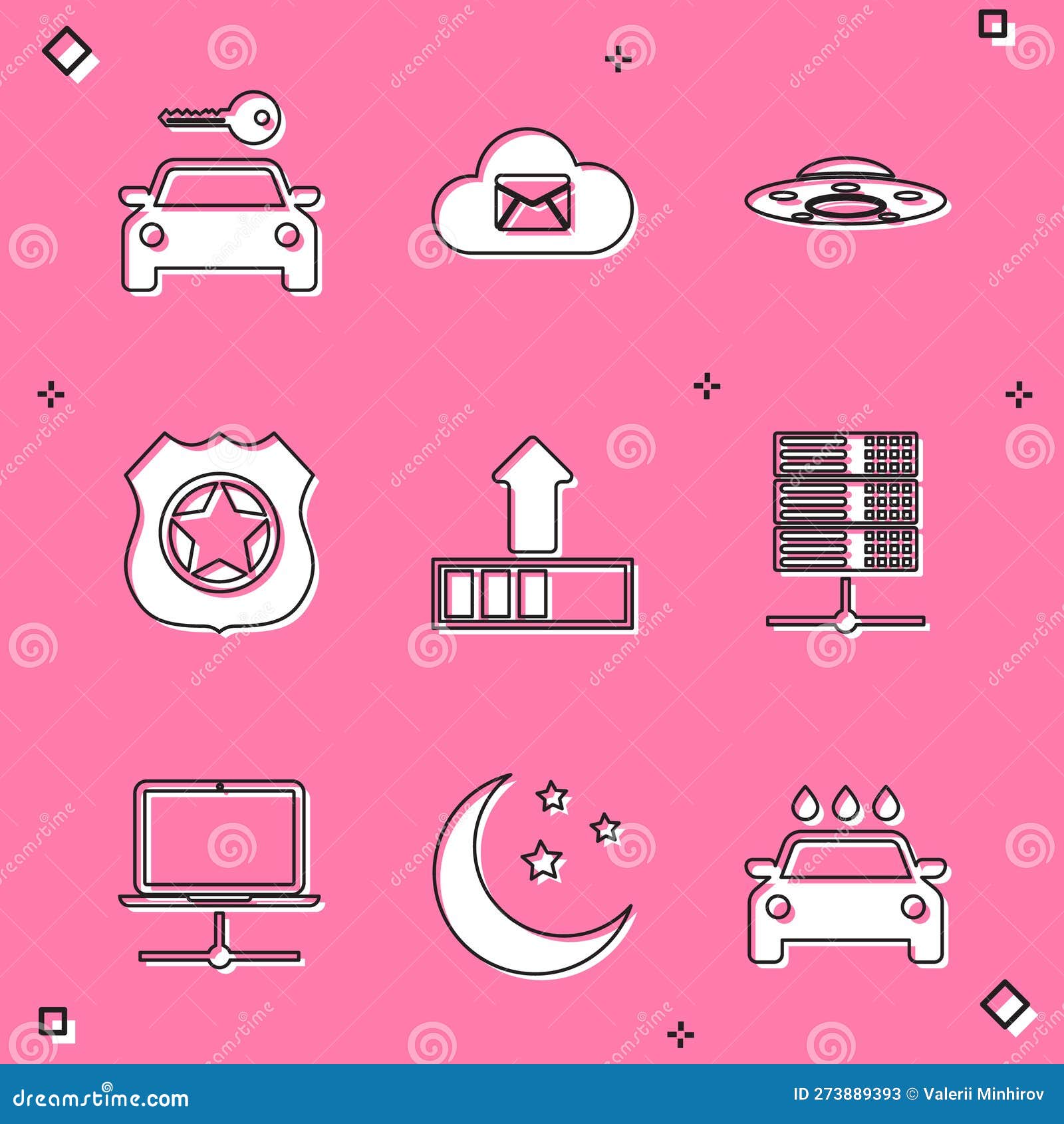 Set Car Rental, Cloud Mail Server, UFO Flying Spaceship, Police Badge ... Set Car Rental, Cloud Mail Server, UFO Flying Spaceship, Police Badge ...
