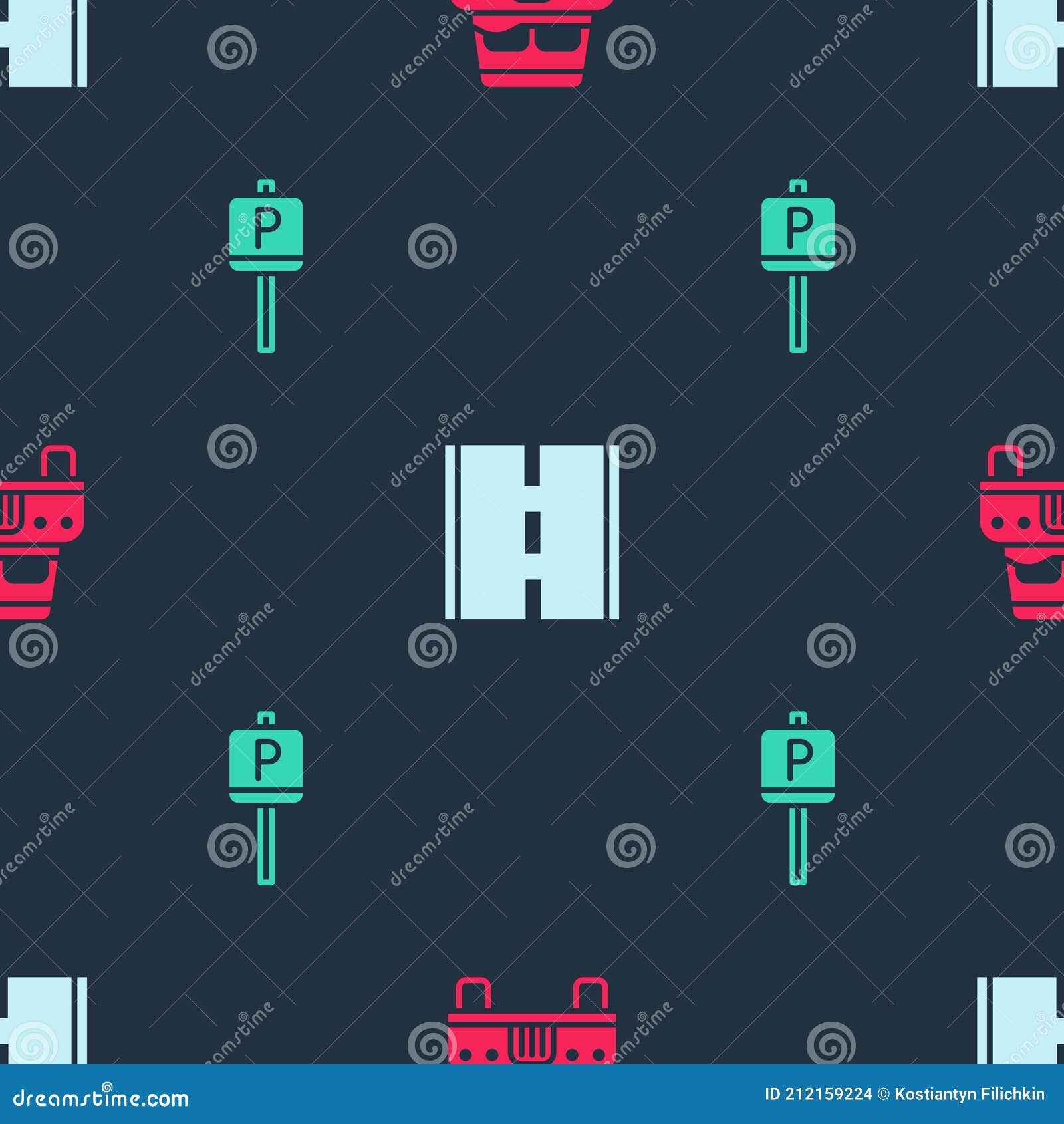 Set Car, Road and Parking on Seamless Pattern. Vector Stock Vector ...