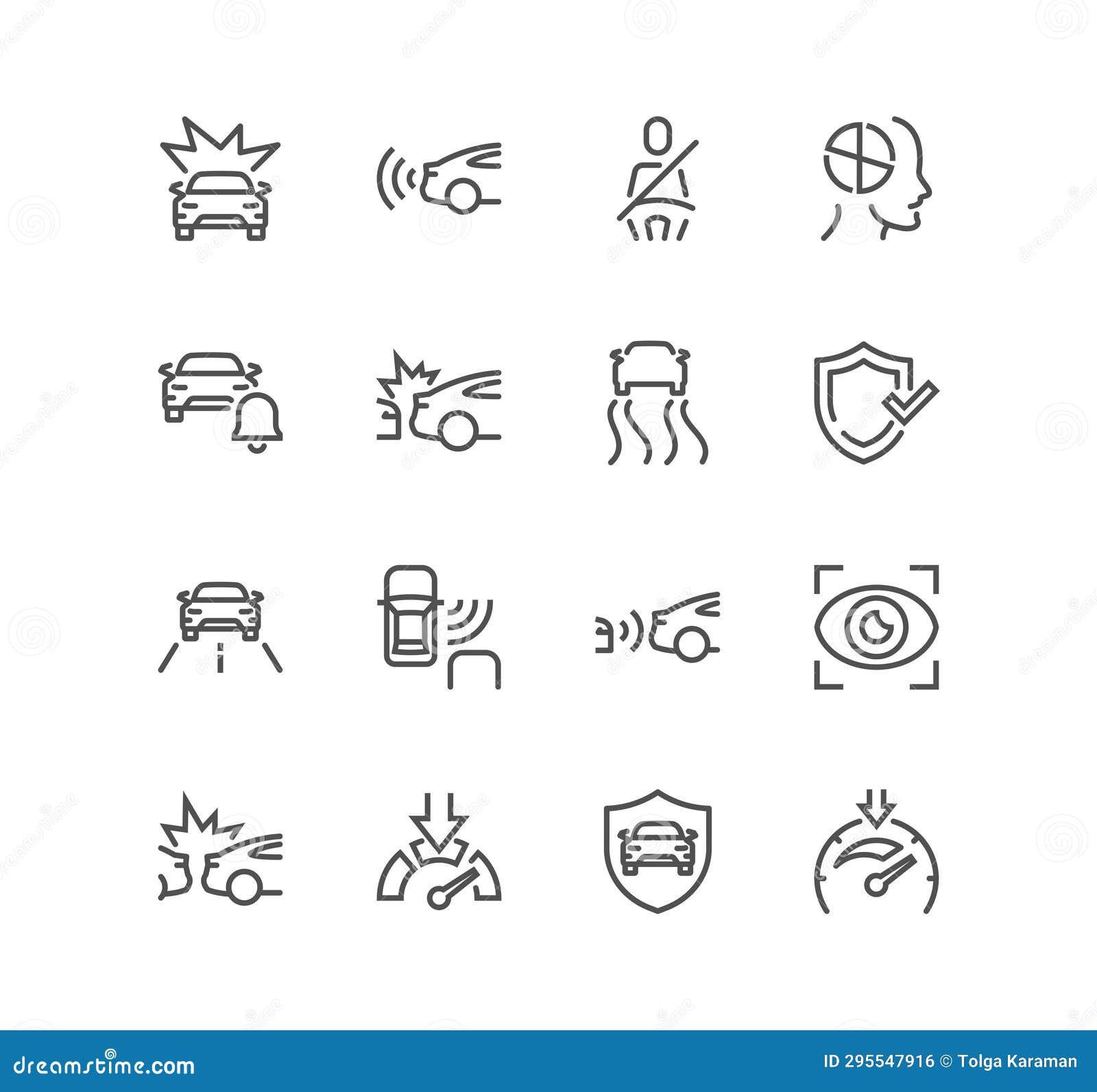 Set of Car Safety Related Icons. Stock Vector - Illustration of belt ...