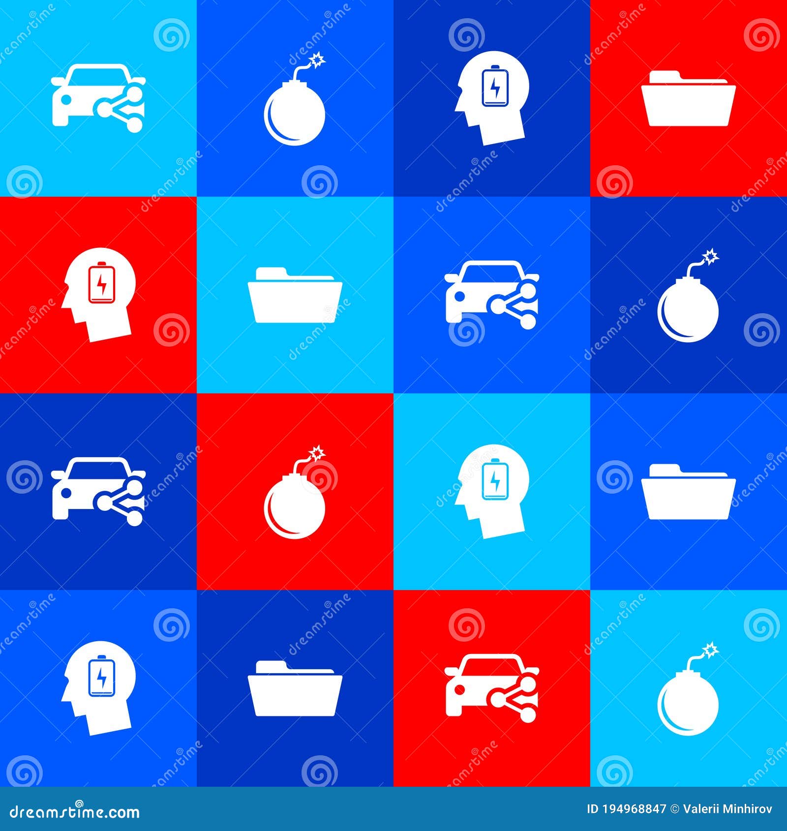 Set Car Sharing, Bomb Ready To Explode, Head with Low Battery and ...