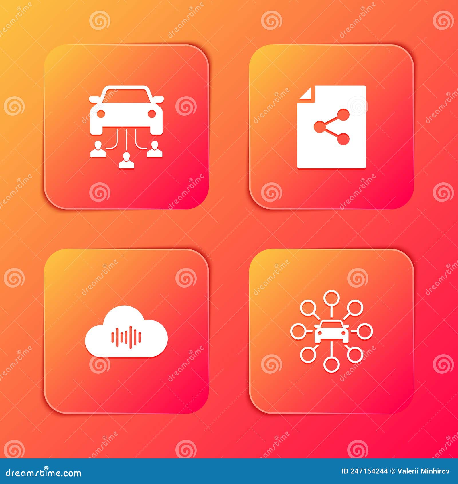 Set Car Sharing, Share File, Music Streaming Service and Icon. Vector ...