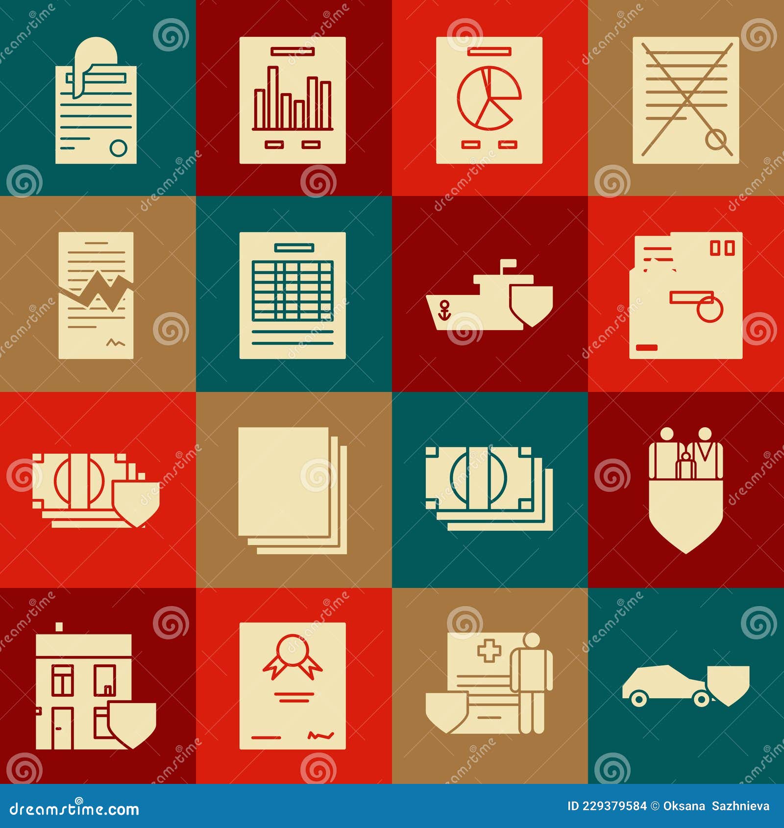 Set Car with Shield, Family Insurance, Ordered Envelope, Document Graph ... Set Car with Shield, Family Insurance, Ordered Envelope, Document Graph ...
